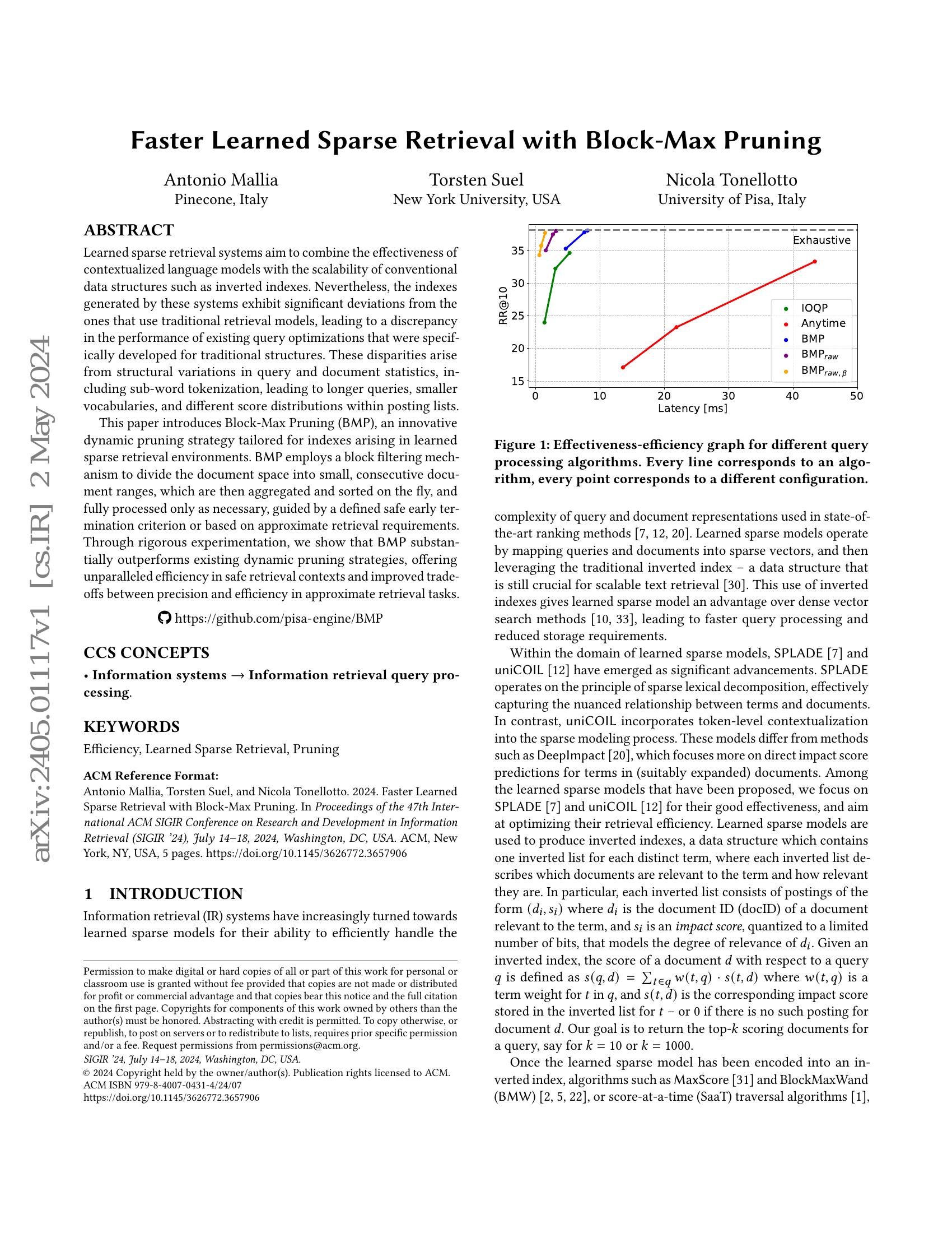 Faster Learned Sparse Retrieval with Block-Max Pruning - 智源社区论文