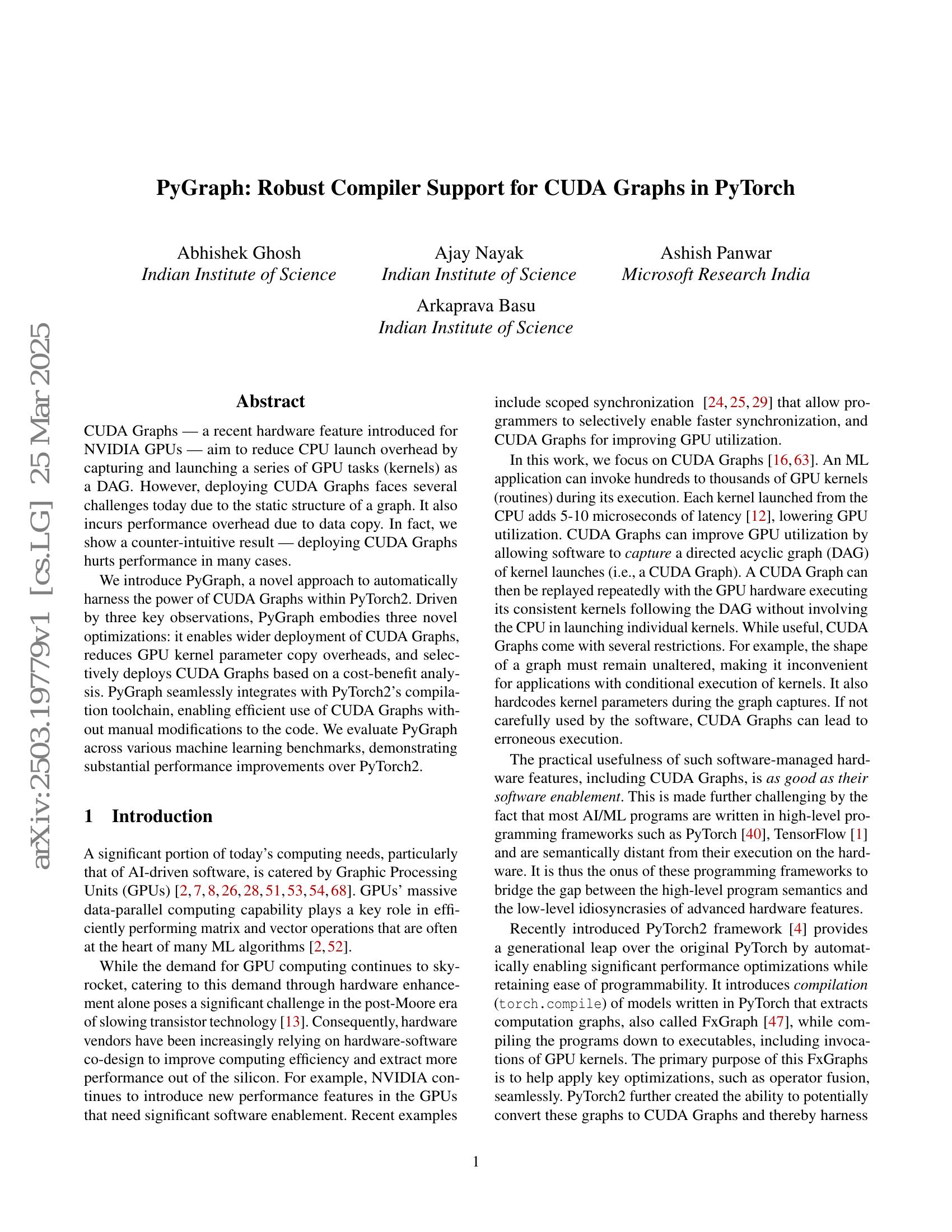 PyGraph: Robust Compiler Support for CUDA Graphs in PyTorch - 智源社区论文