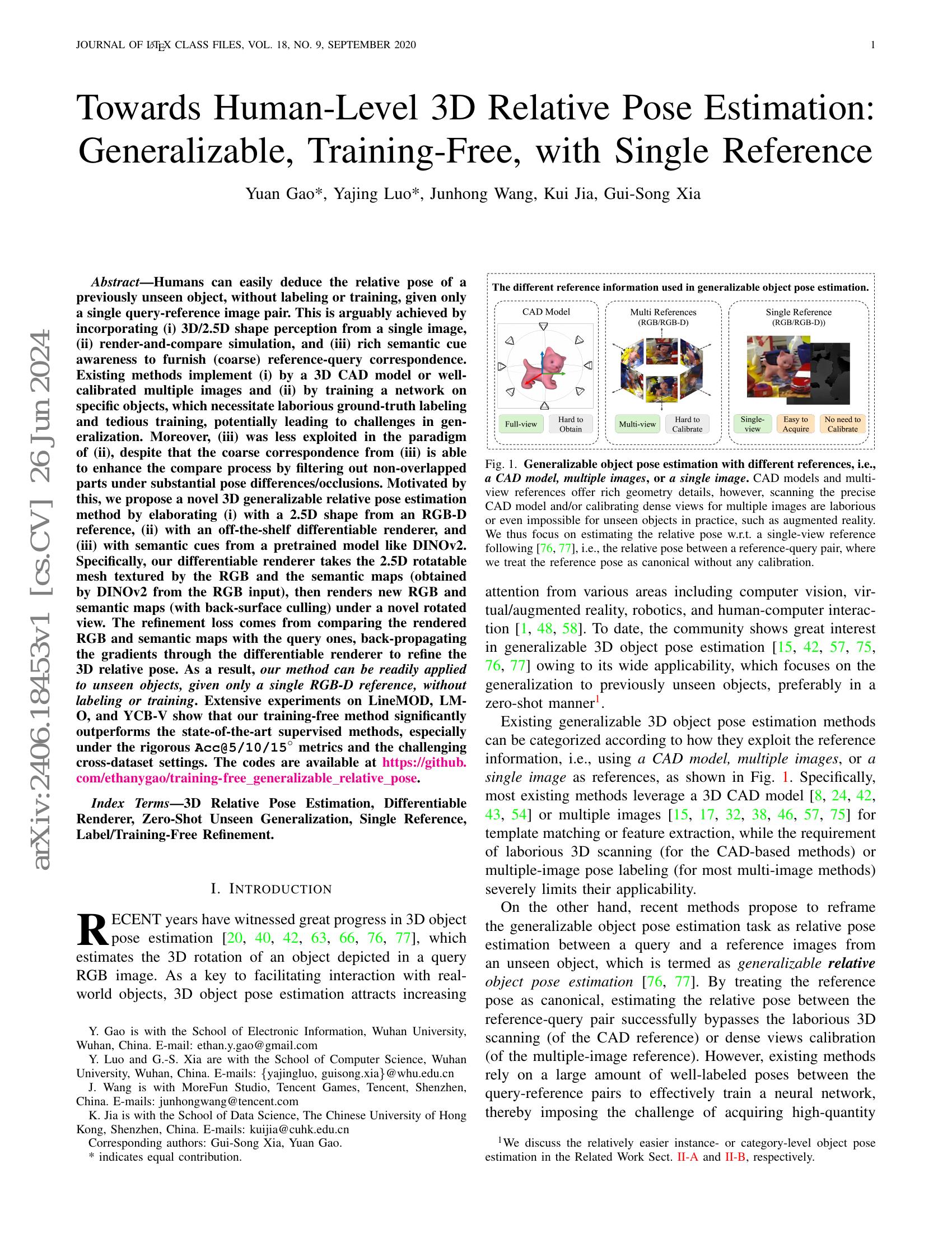 Towards Human-Level 3D Relative Pose Estimation: Generalizable, Training-Free, with Single ...