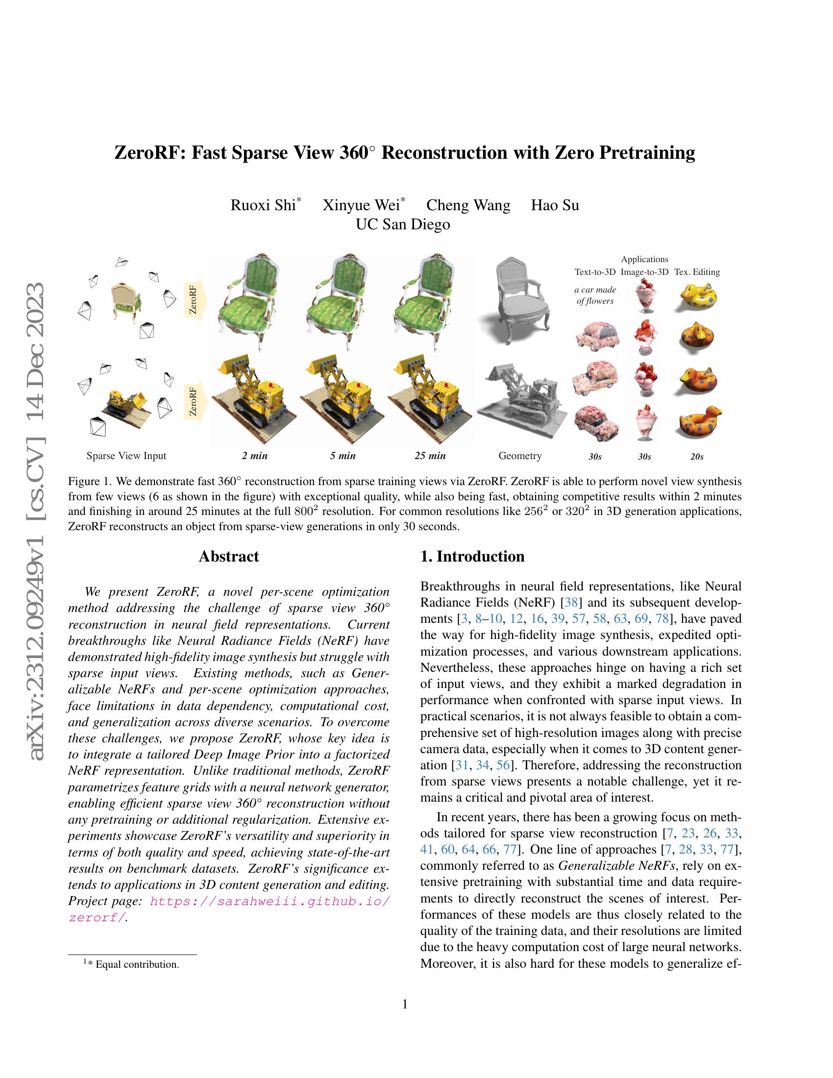 ZeroRF: Fast Sparse View 360° Reconstruction with Zero Pretraining - 智源社区论文