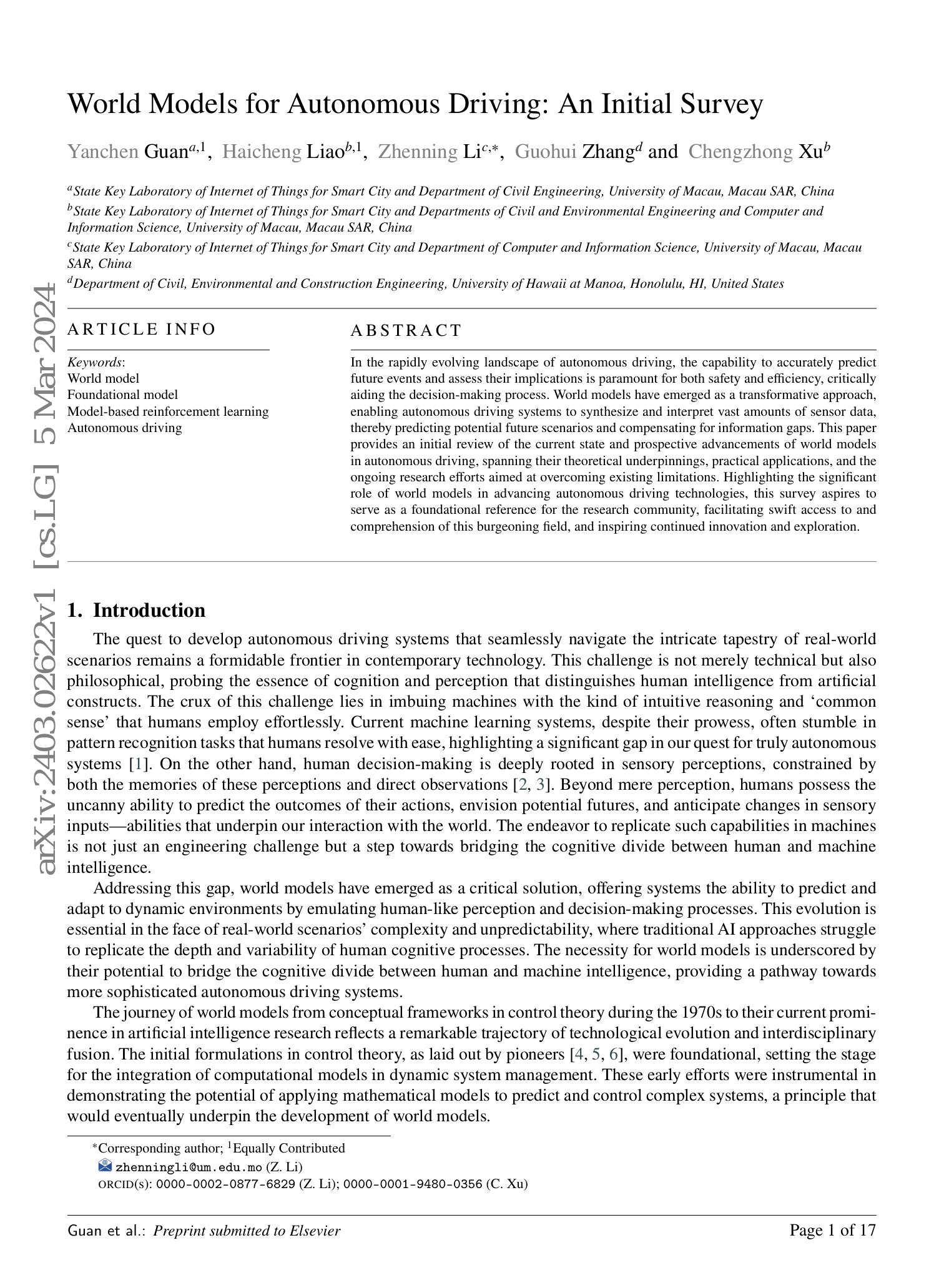 World Models for Autonomous Driving: An Initial Survey - 智源社区论文