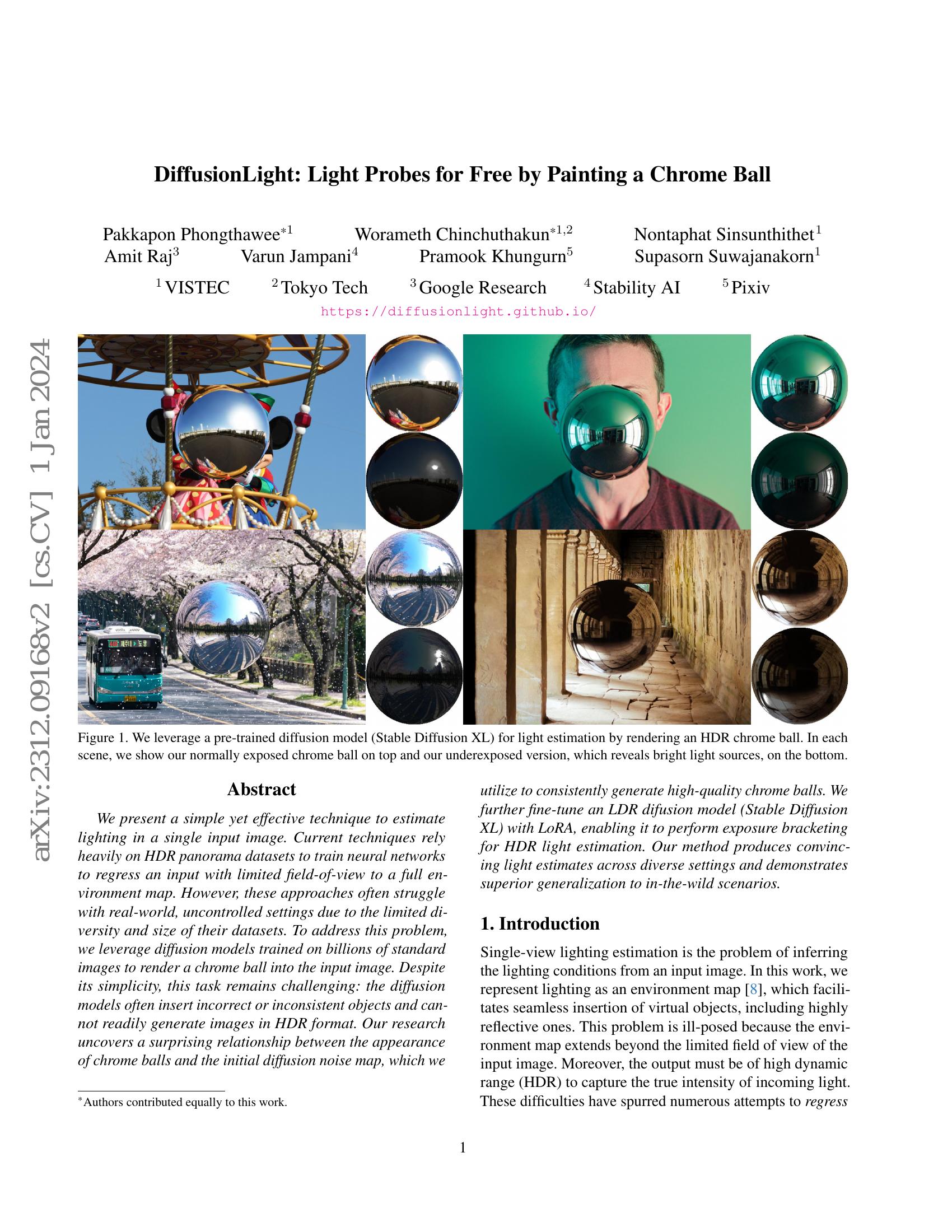 DiffusionLight: Light Probes for Free by Painting a Chrome Ball - 智源社区论文