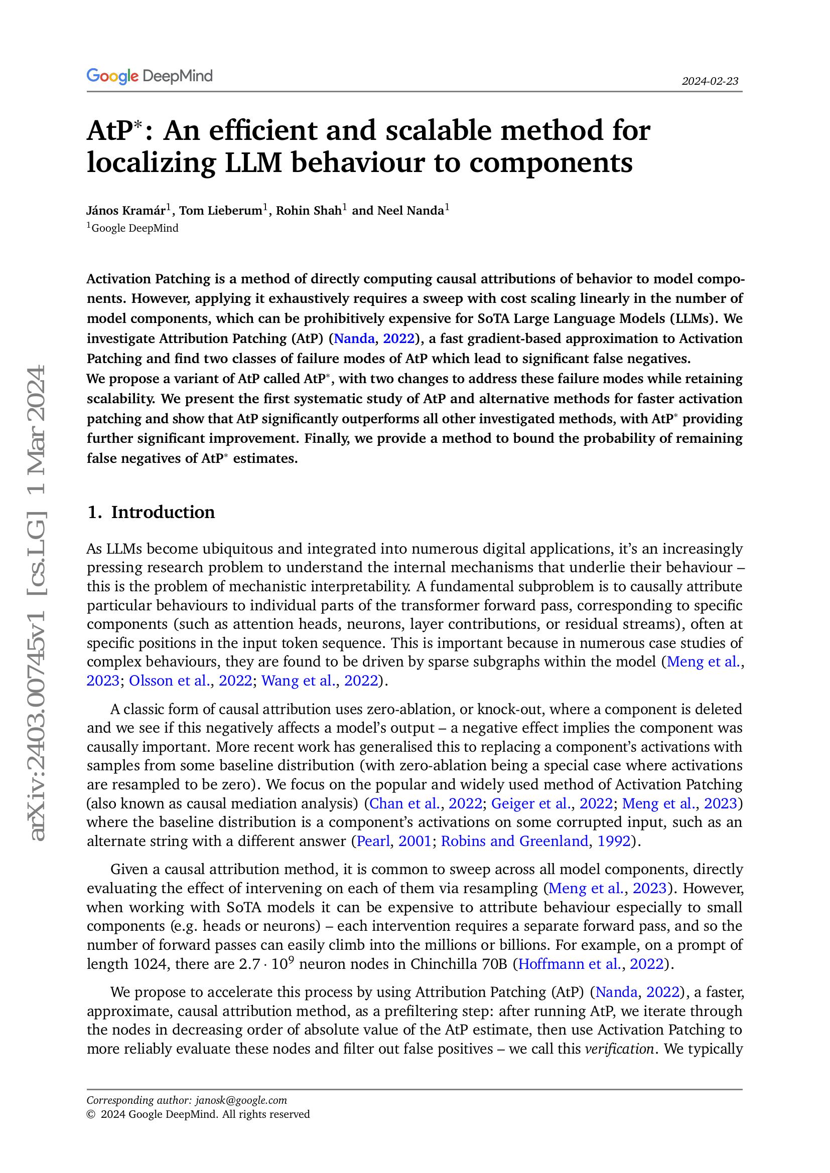 AtP*: An efficient and scalable method for localizing LLM behaviour to components - 智源社区论文