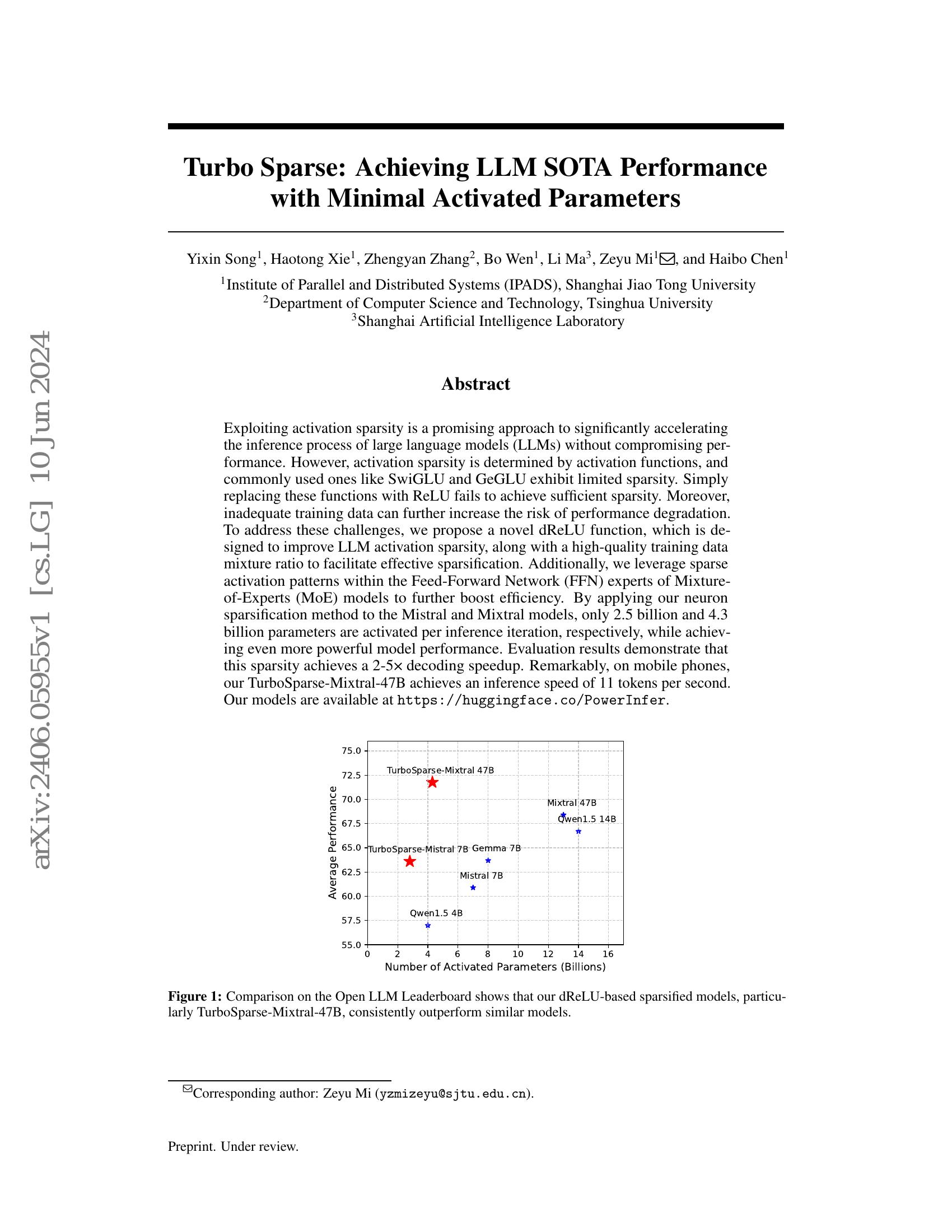 Turbo Sparse: Achieving LLM SOTA Performance with Minimal Activated Parameters - 智源社区论文