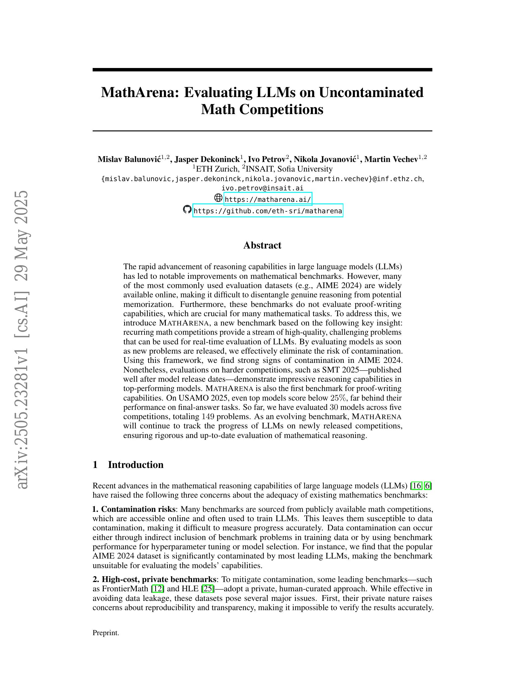 MathArena: Evaluating LLMs on Uncontaminated Math Competitions - 智源社区论文