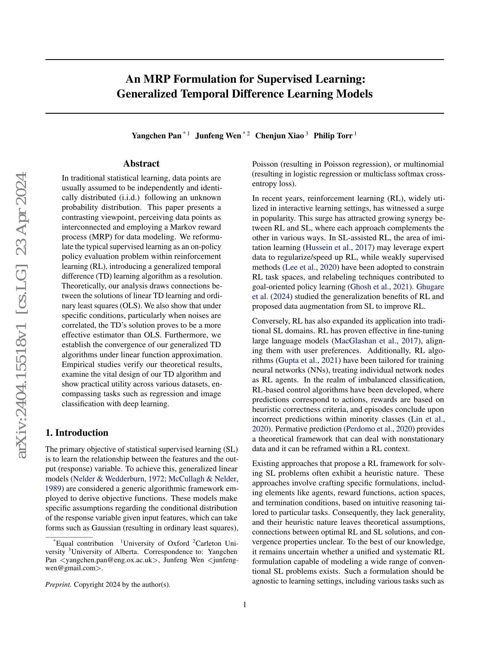 An MRP Formulation for Supervised Learning: Generalized Temporal ...