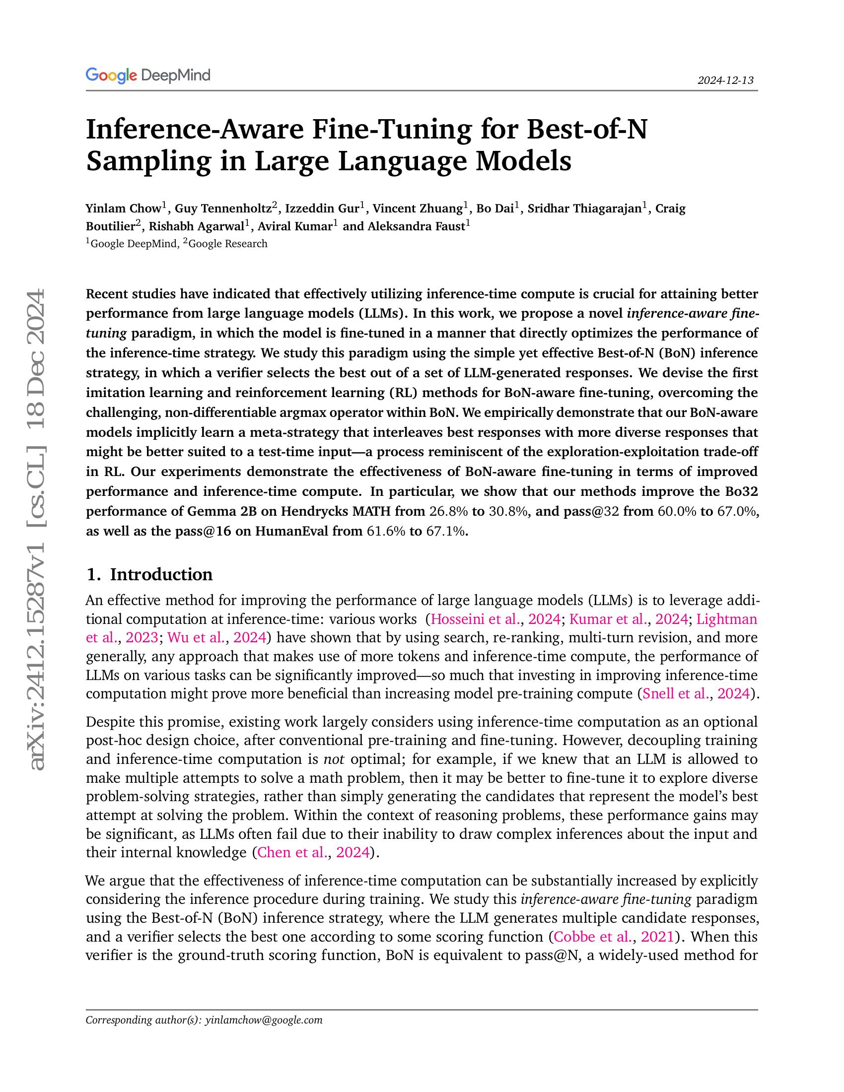 Inference-Aware Fine-Tuning for Best-of-N Sampling in Large Language ...