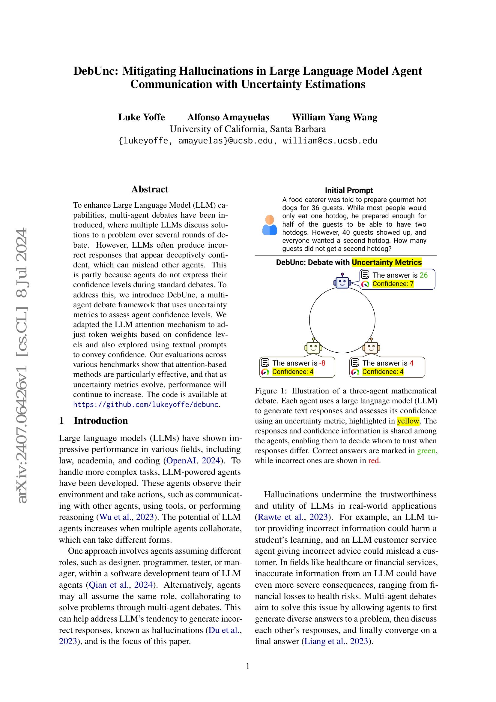 DebUnc: Mitigating Hallucinations in Large Language Model Agent Communication with Uncertainty ...