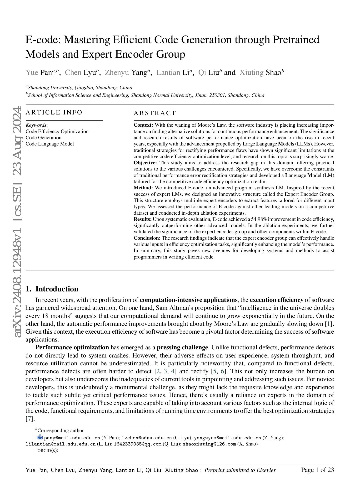 E-code: Mastering Efficient Code Generation through Pretrained Models and Expert Encoder Group ...