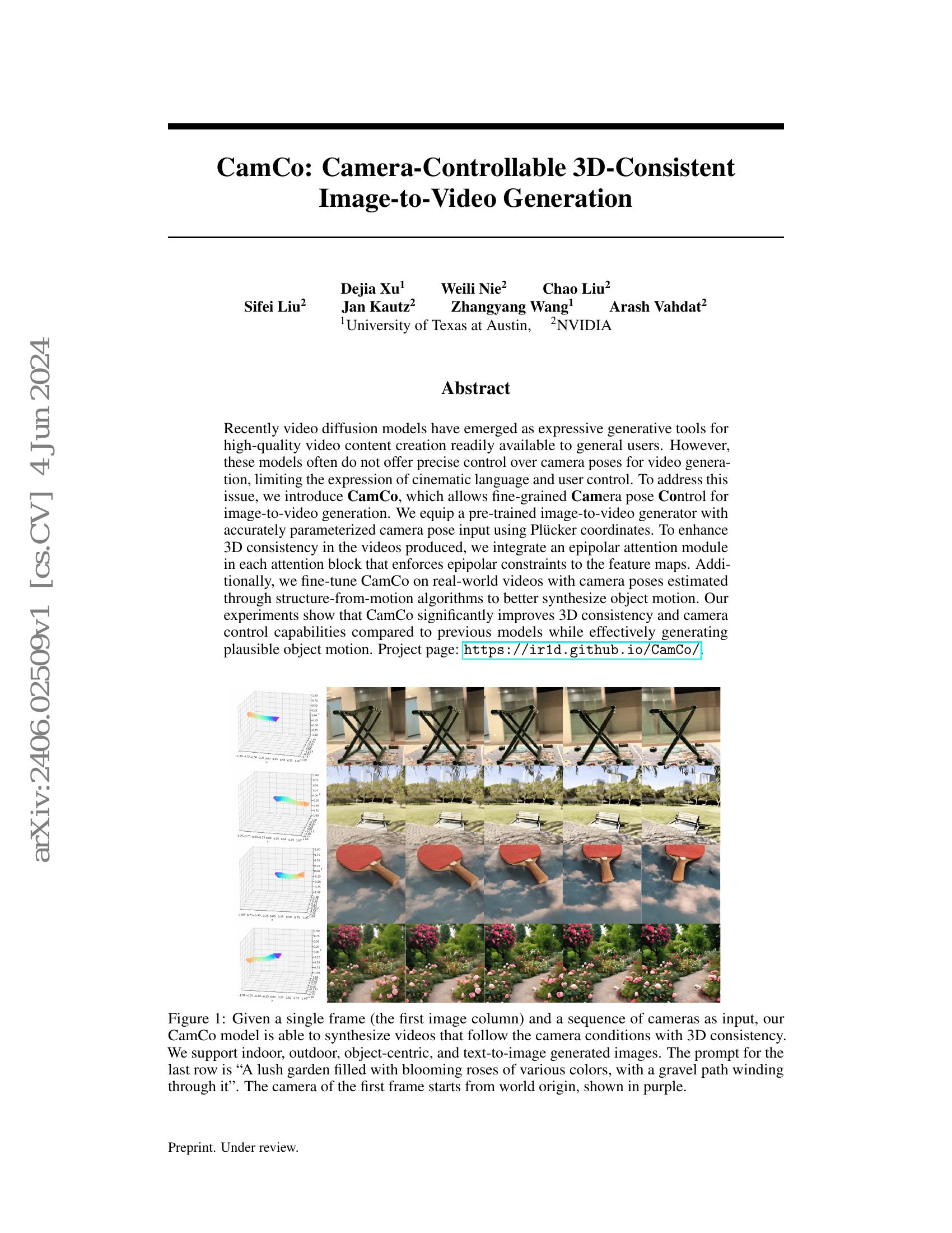 CamCo: Camera-Controllable 3D-Consistent Image-to-Video Generation - 智源社区论文