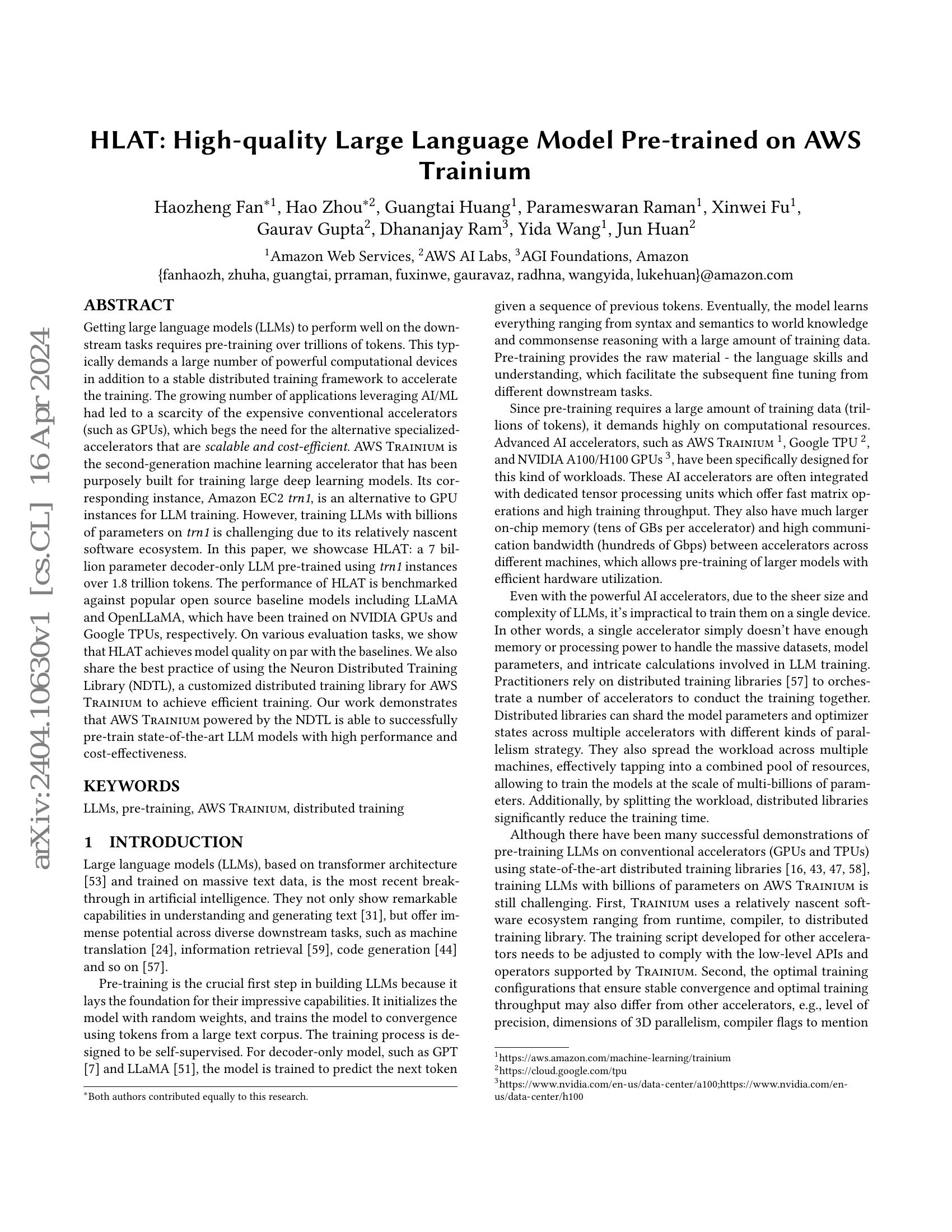 HLAT: High-quality Large Language Model Pre-trained on AWS Trainium - 智源社区论文