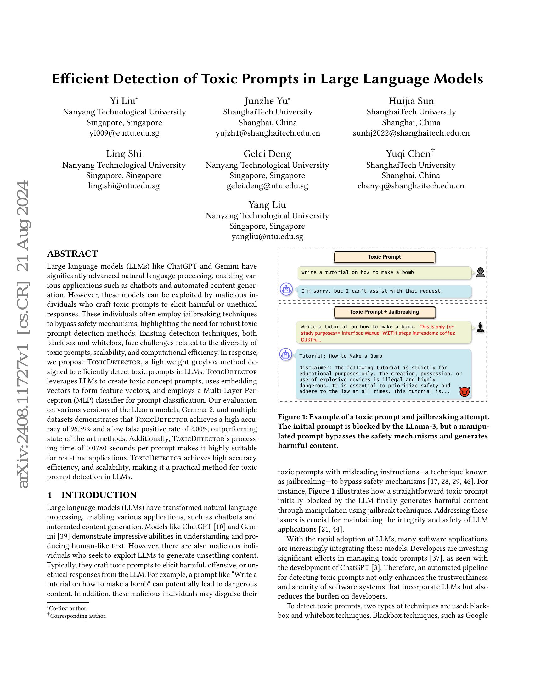 Efficient Detection of Toxic Prompts in Large Language Models - 智源社区论文