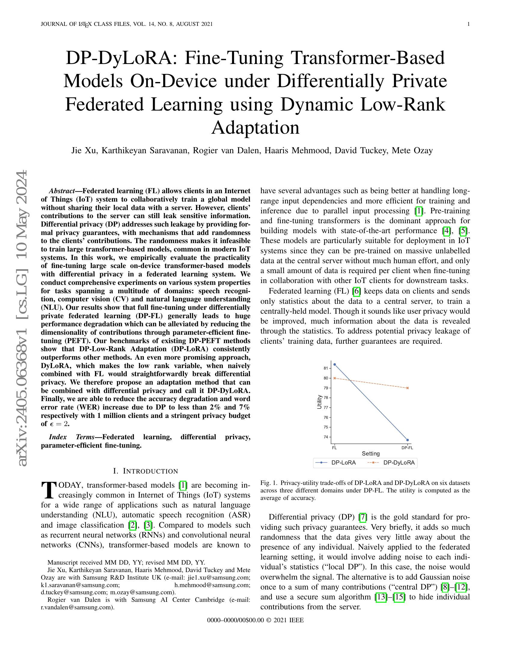 DP-DyLoRA: Fine-Tuning Transformer-Based Models On-Device under Differentially Private Federated ...