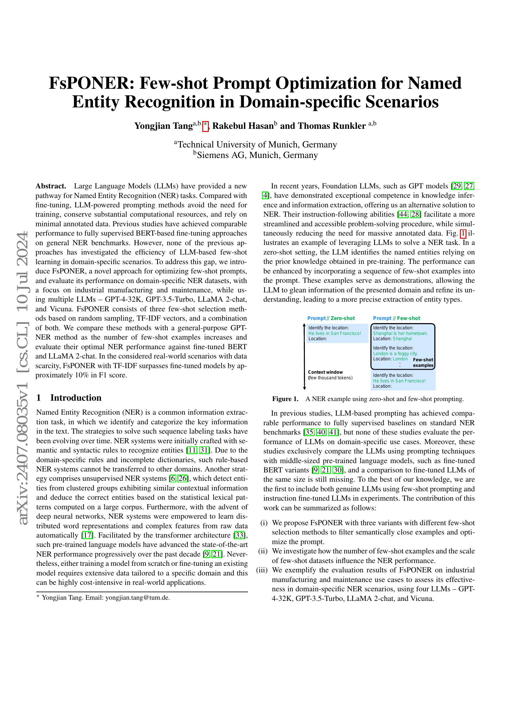 FsPONER: Few-shot Prompt Optimization for Named Entity Recognition in ...