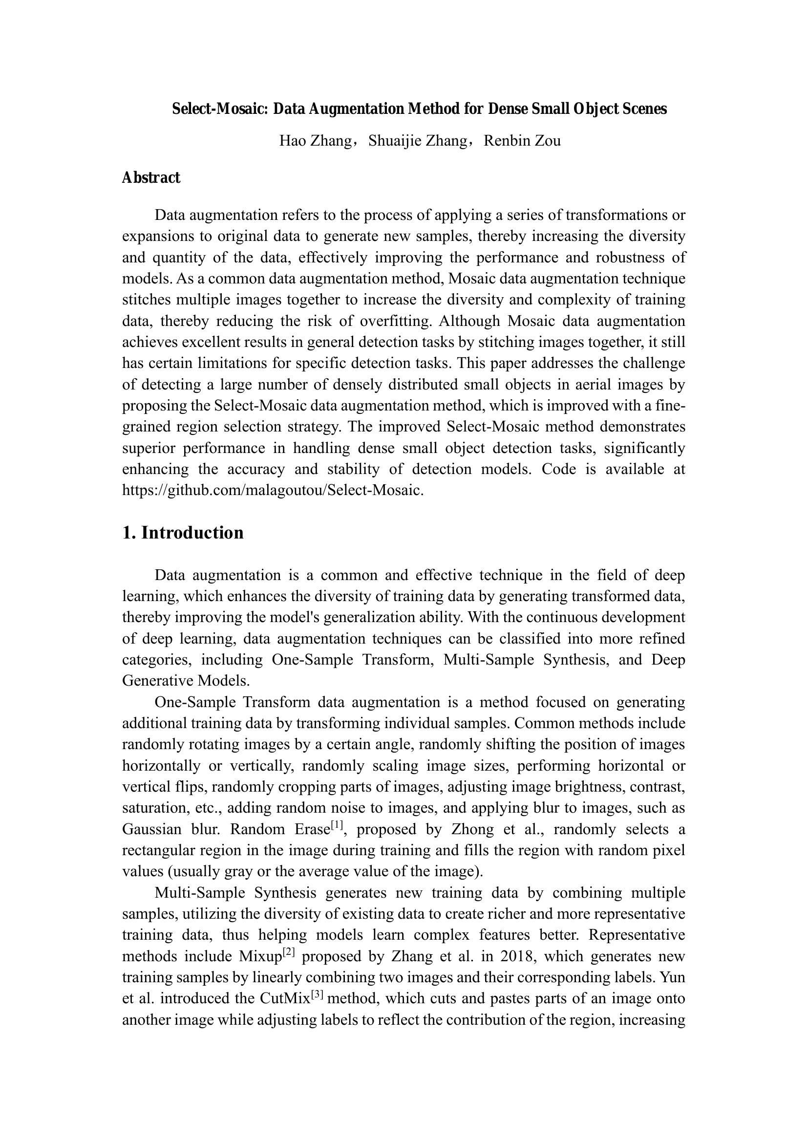 Select-Mosaic: Data Augmentation Method for Dense Small Object Scenes ...