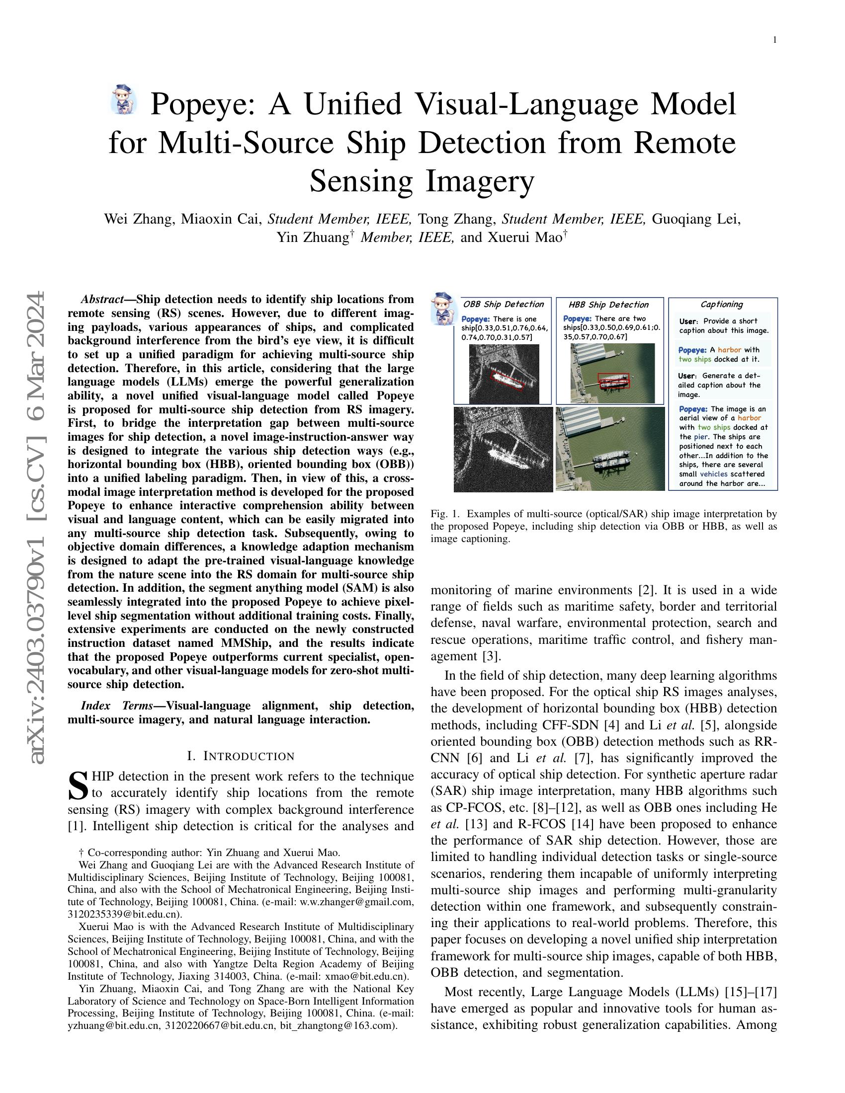 Popeye: A Unified Visual-Language Model for Multi-Source Ship Detection from Remote Sensing ...