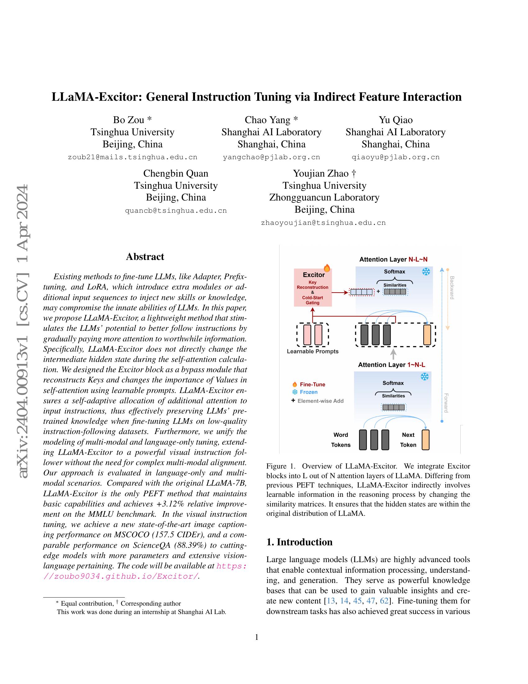 LLaMA-Excitor: General Instruction Tuning via Indirect Feature ...