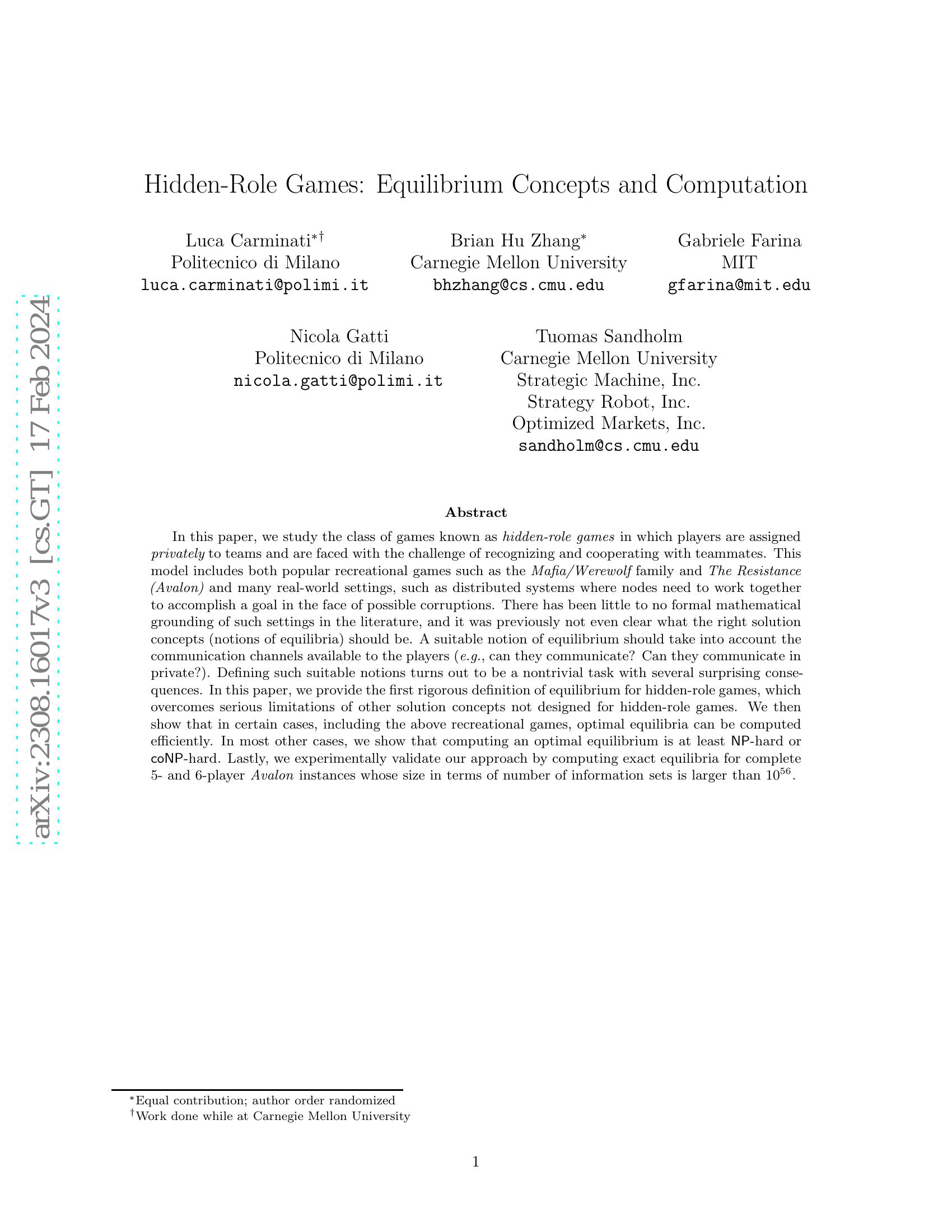 Hidden-Role Games: Equilibrium Concepts and Computation - 智源社区论文