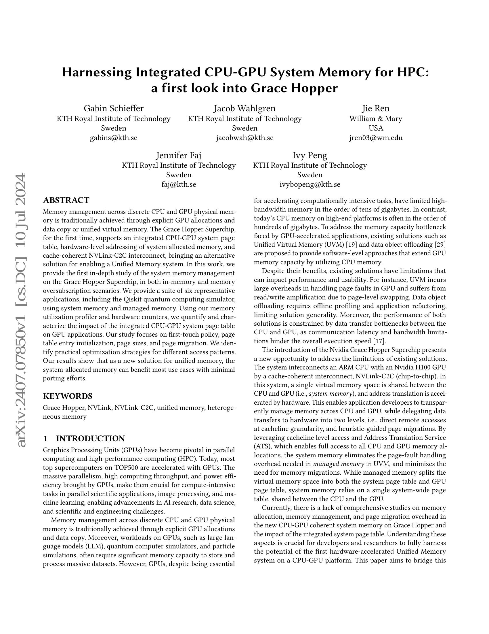 Harnessing Integrated CPU-GPU System Memory for HPC: a first look into Grace Hopper - 智源社区论文