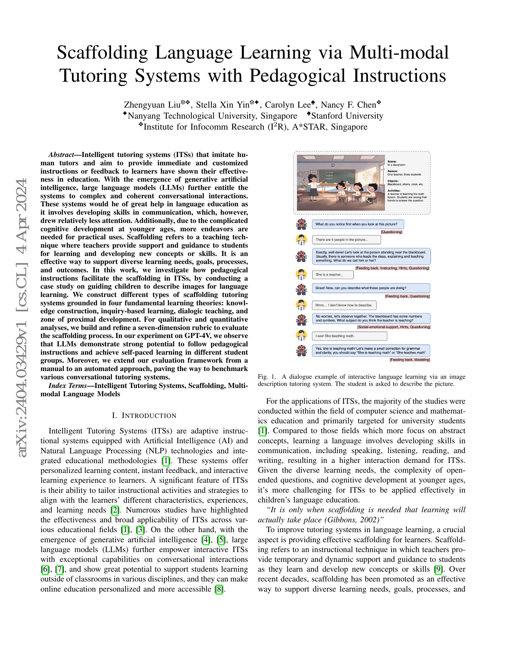 Scaffolding Language Learning via Multi-modal Tutoring Systems with ...