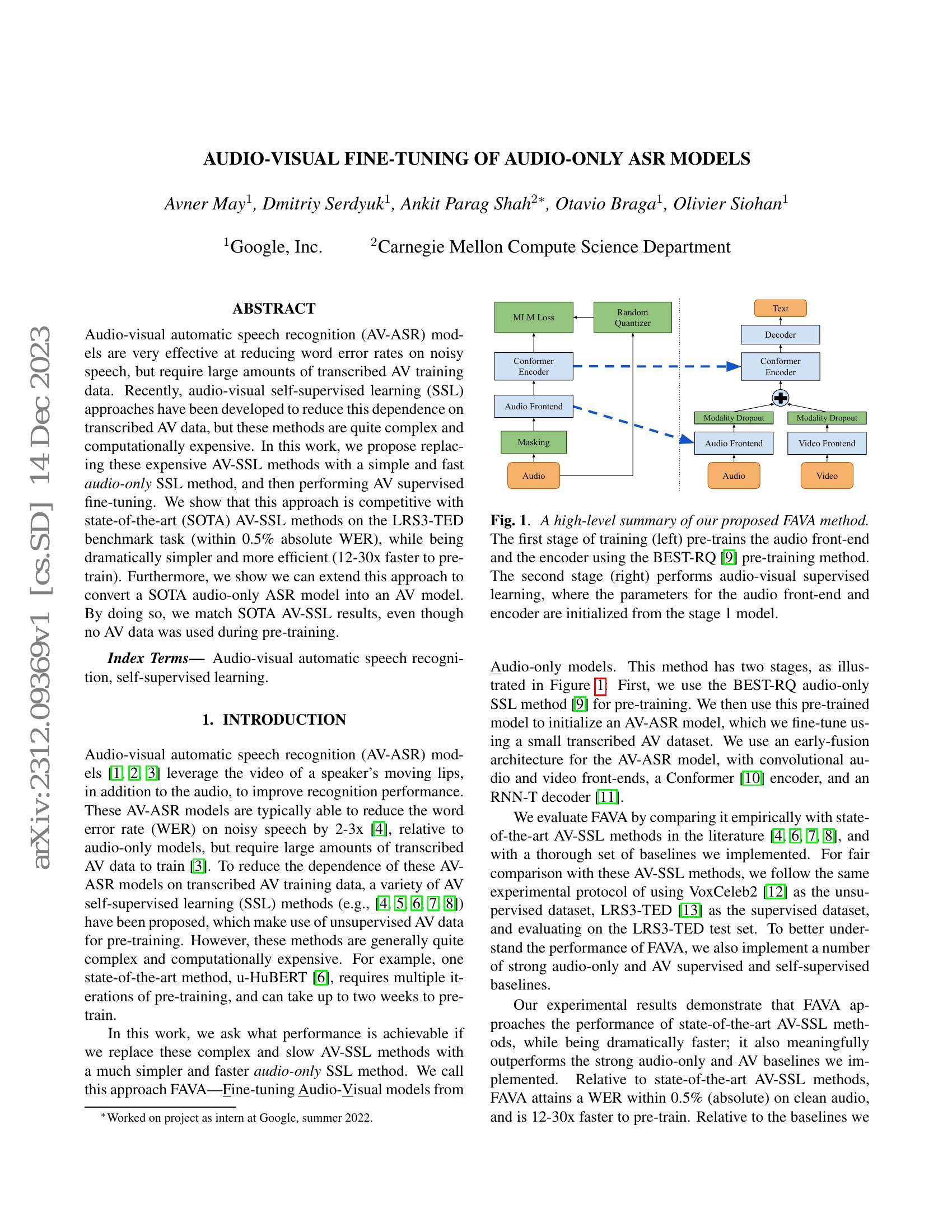 Audio-visual fine-tuning of audio-only ASR models - 智源社区论文