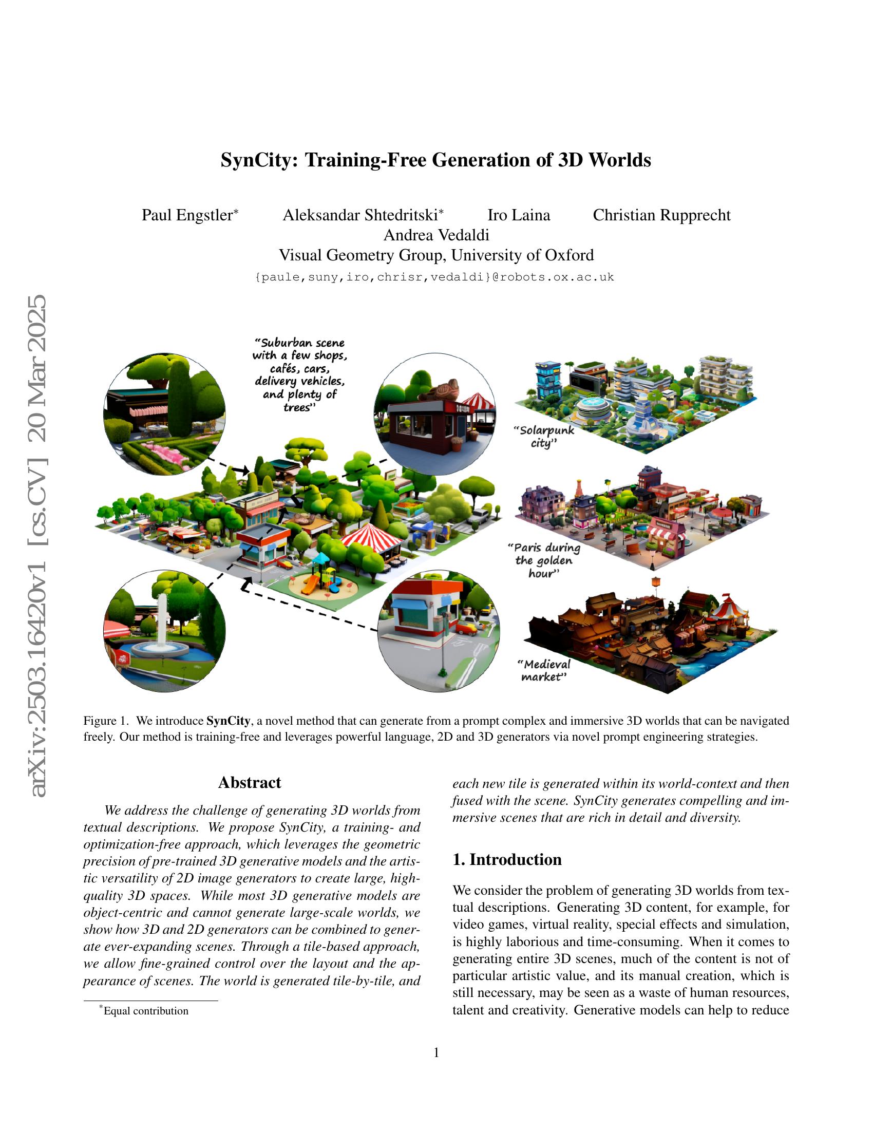 SynCity: Training-Free Generation of 3D Worlds - 智源社区论文