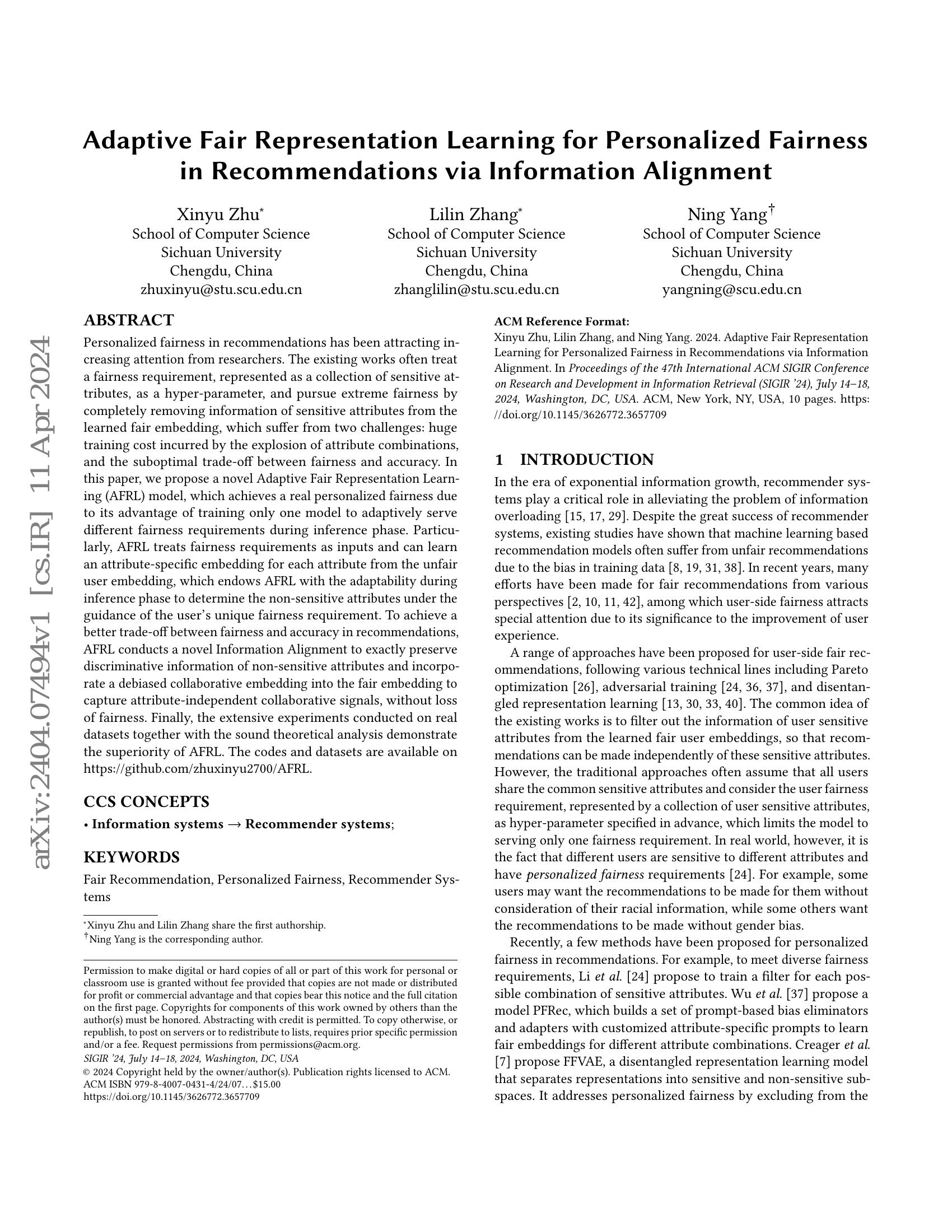 Adaptive Fair Representation Learning for Personalized Fairness in ...