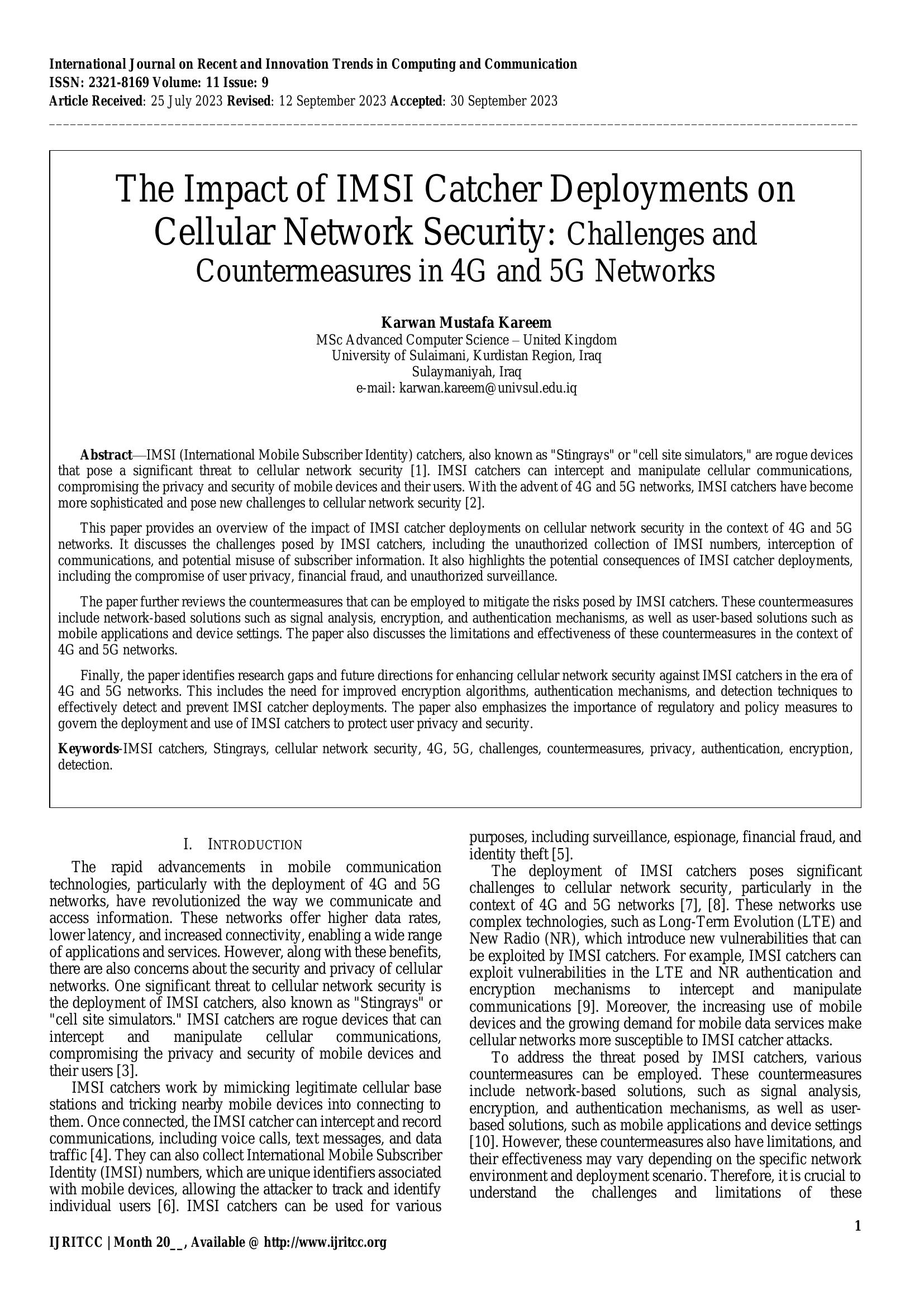 The Impact of IMSI Catcher Deployments on Cellular Network Security ...