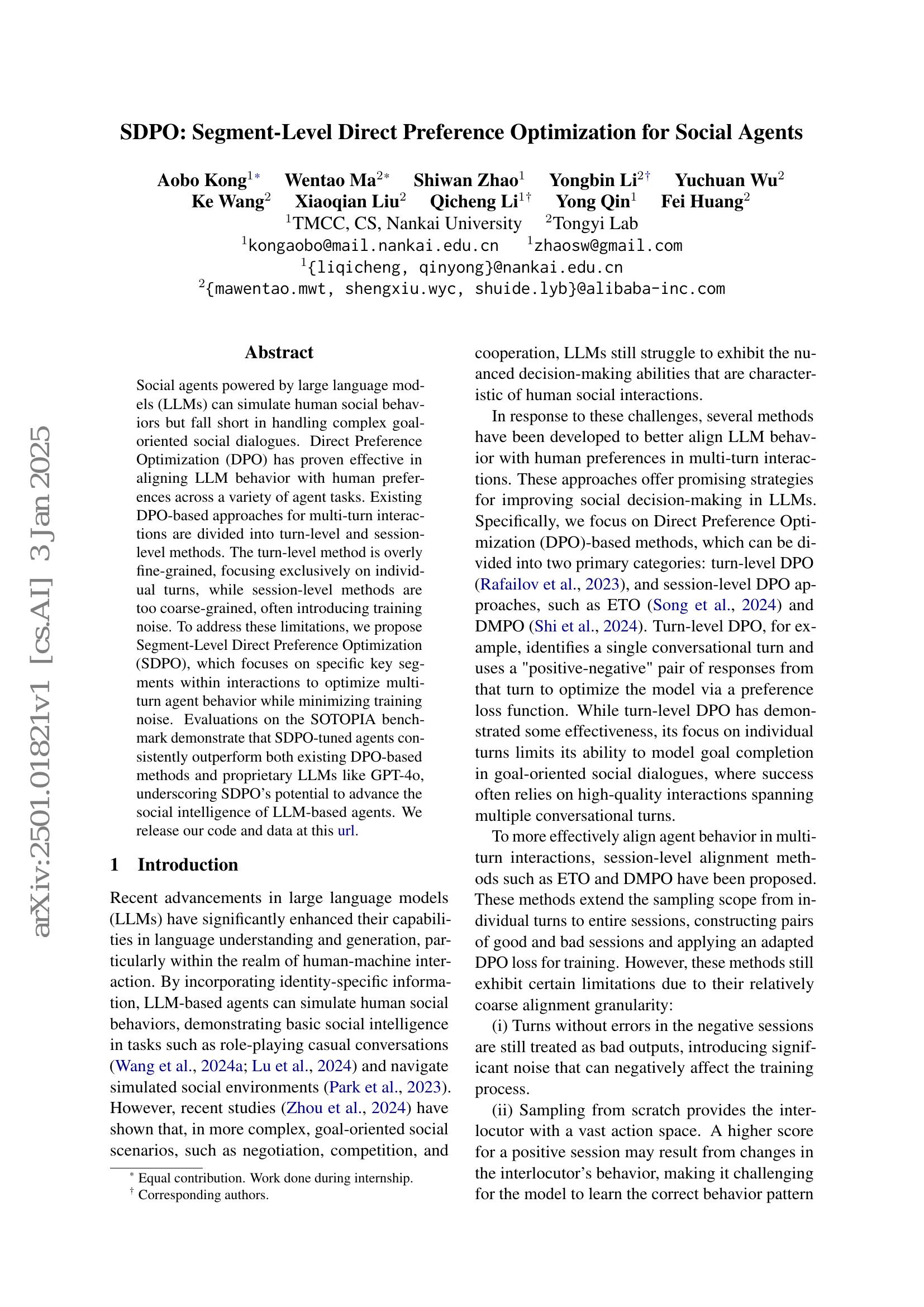 SDPO: Segment-Level Direct Preference Optimization for Social Agents ...