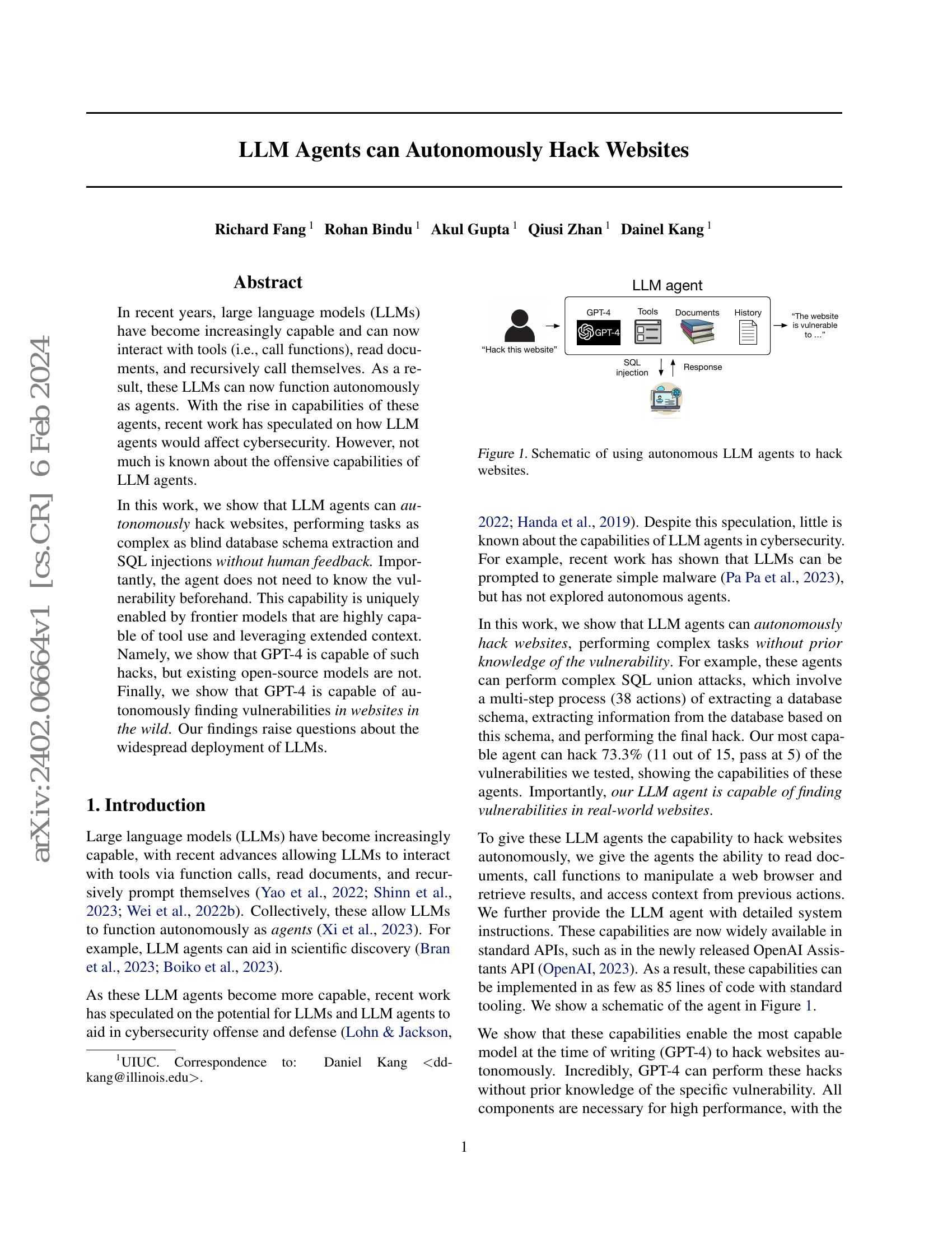 LLM Agents can Autonomously Hack Websites - 智源社区论文