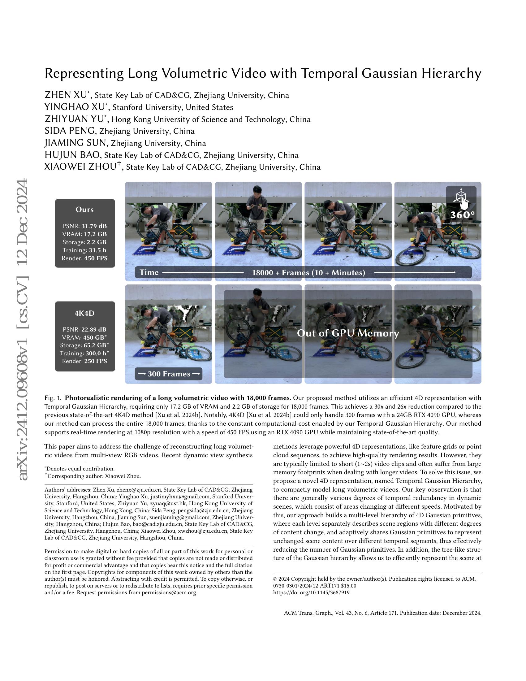 Representing Long Volumetric Video with Temporal Gaussian Hierarchy - 智源社区论文