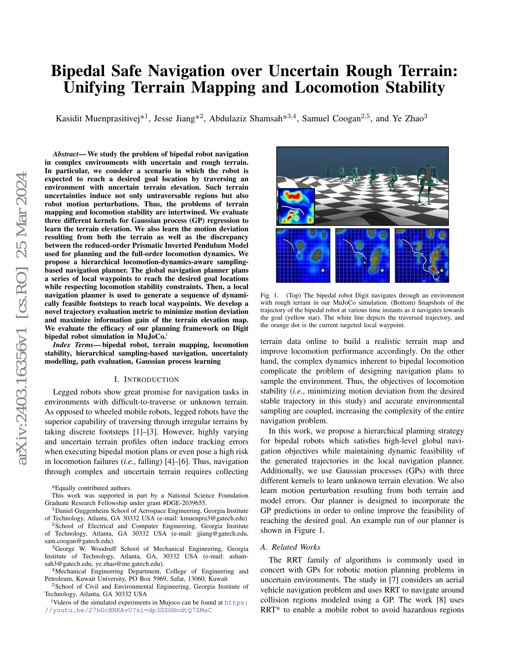 Bipedal Safe Navigation over Uncertain Rough Terrain: Unifying Terrain Mapping and Locomotion ...