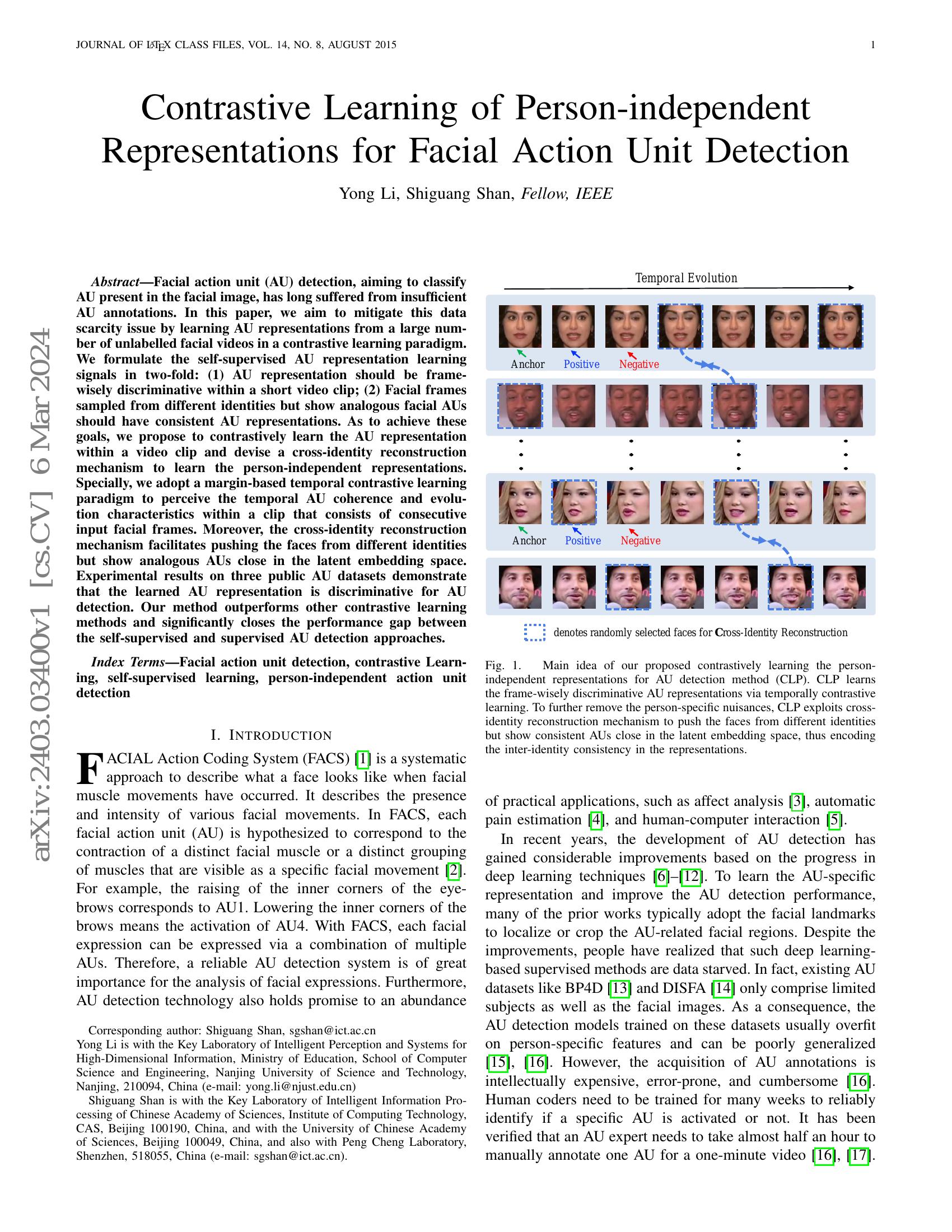 Contrastive Learning of Person-independent Representations for Facial Action Unit Detection - 智源社区论文