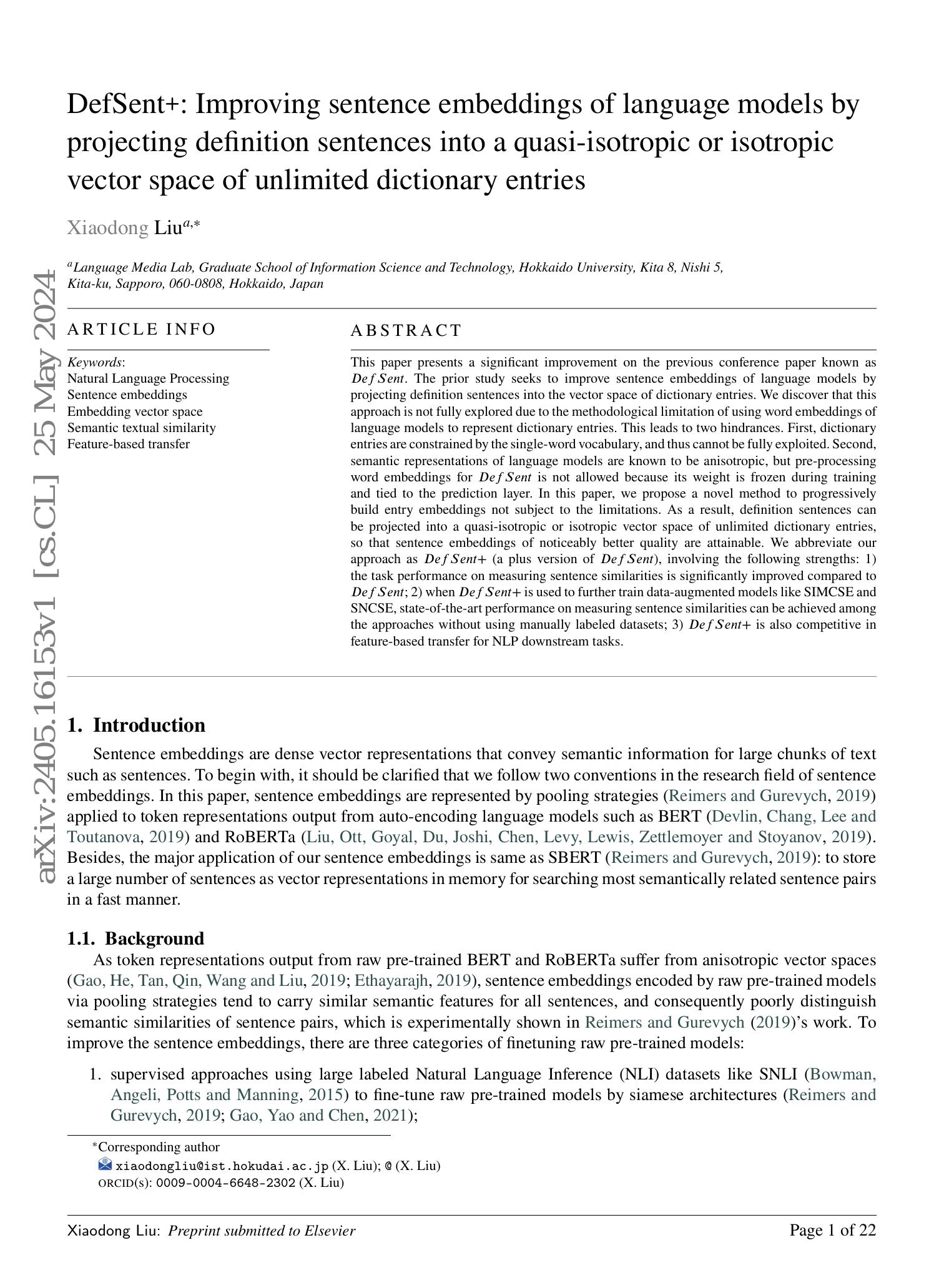 DefSent+: Improving sentence embeddings of language models by projecting definition sentences ...