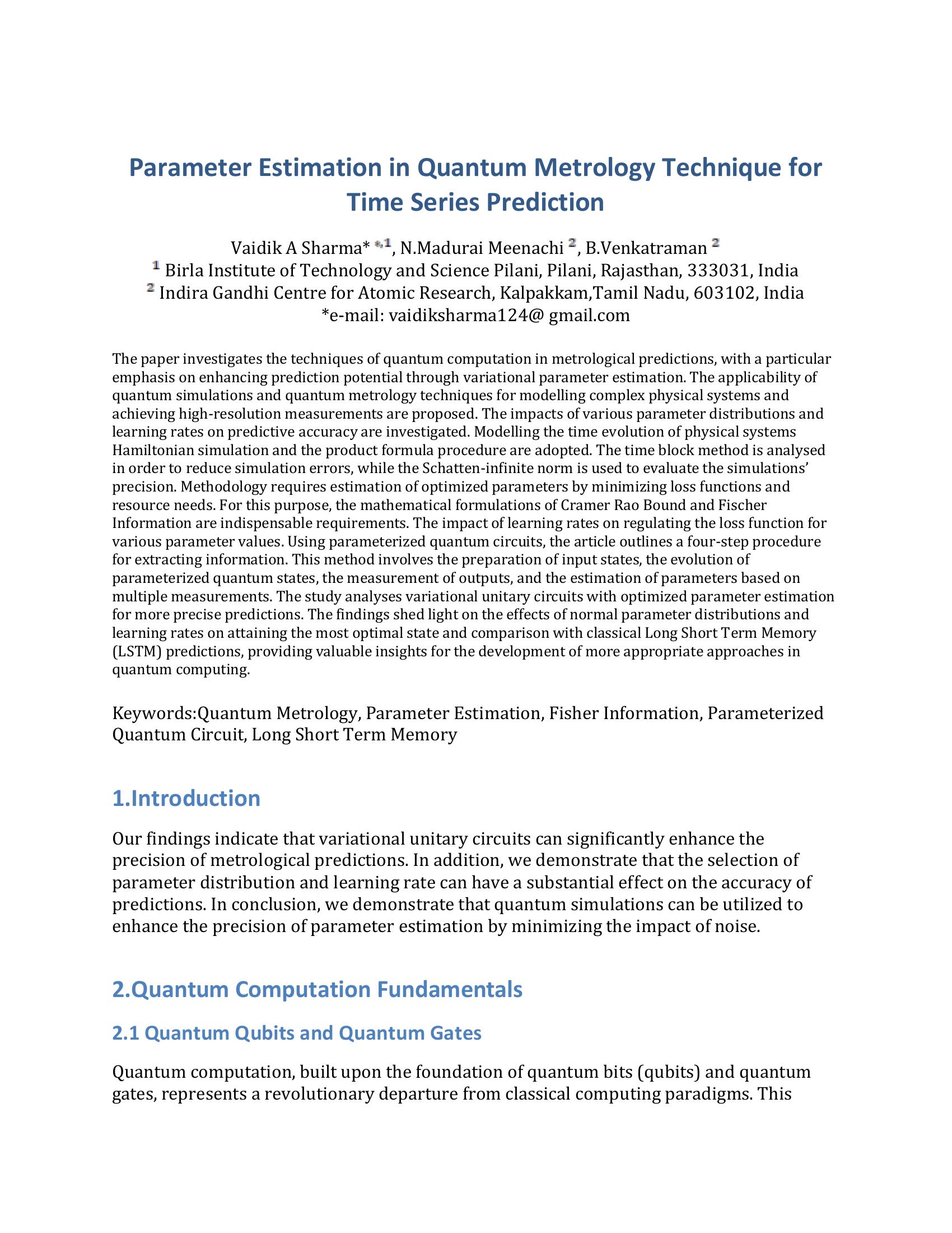 Parameter Estimation in Quantum Metrology Technique for Time Series ...