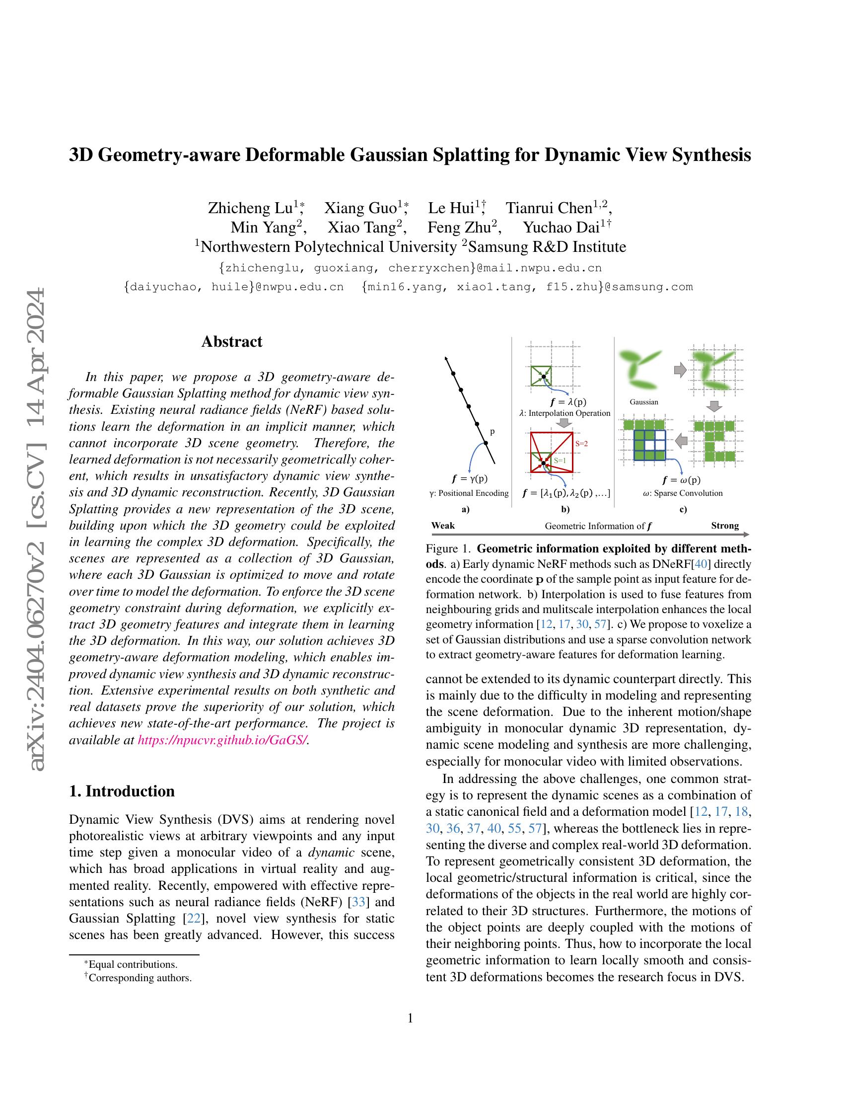 3D Geometry-aware Deformable Gaussian Splatting for Dynamic View Synthesis - 智源社区论文