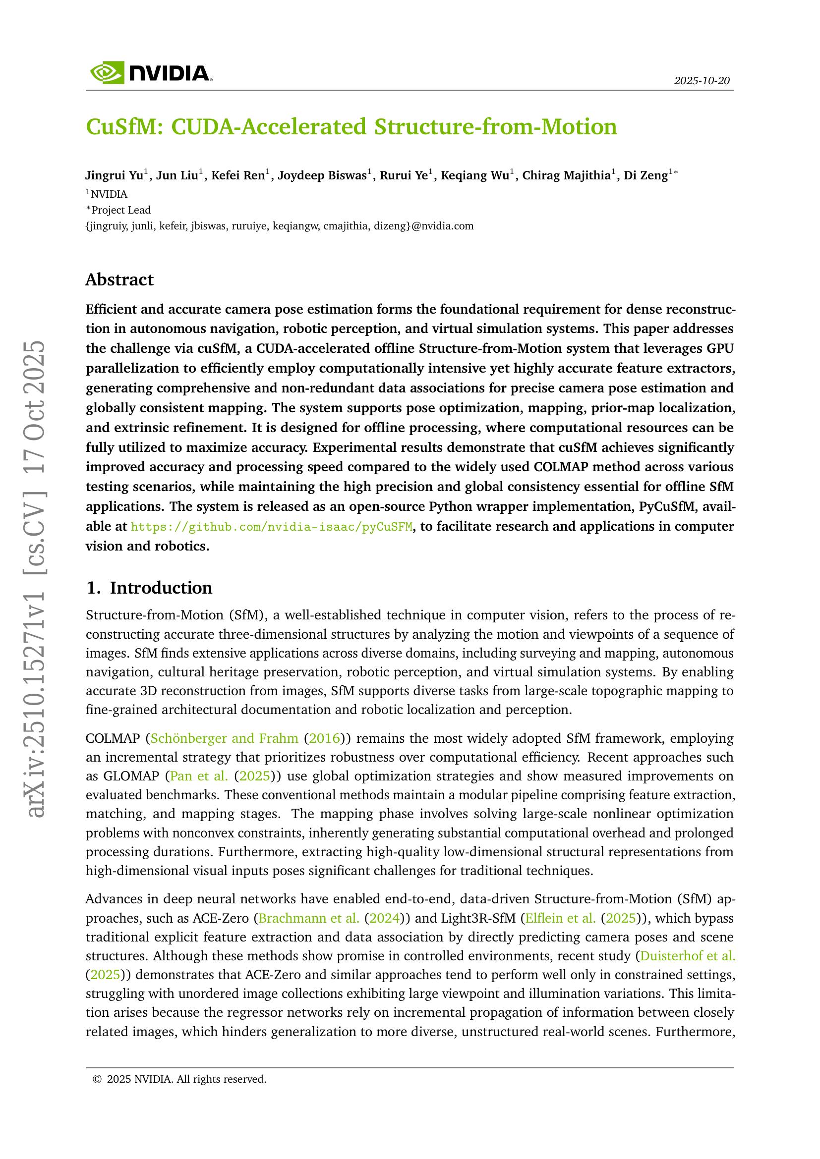 CuSfM: CUDA-Accelerated Structure-from-Motion - 智源社区论文