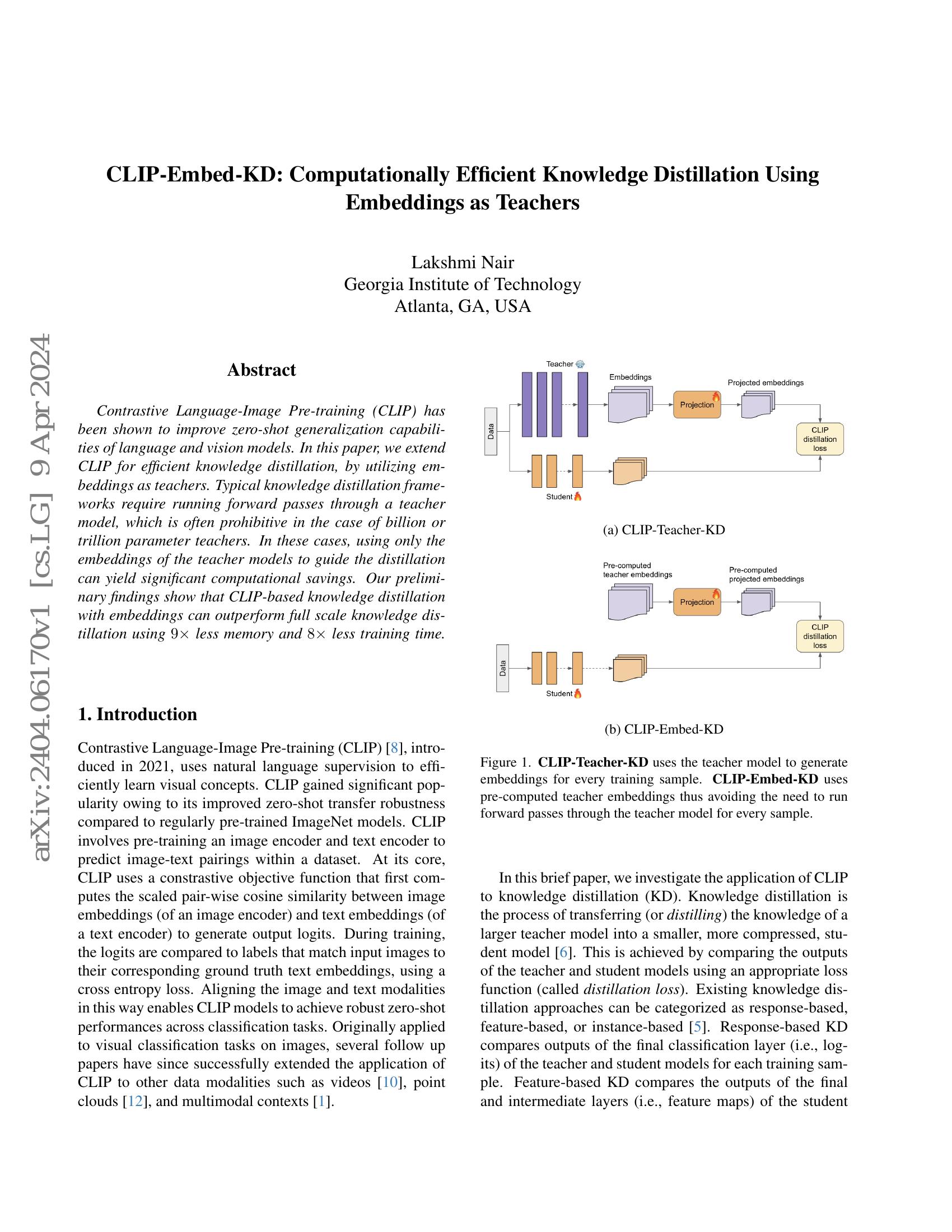 CLIP-Embed-KD: Computationally Efficient Knowledge Distillation Using Embeddings as Teachers - 智 ...