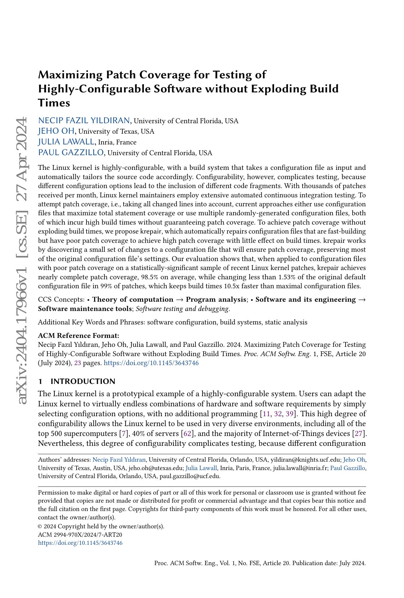 Maximizing Patch Coverage for Testing of Highly-Configurable Software ...