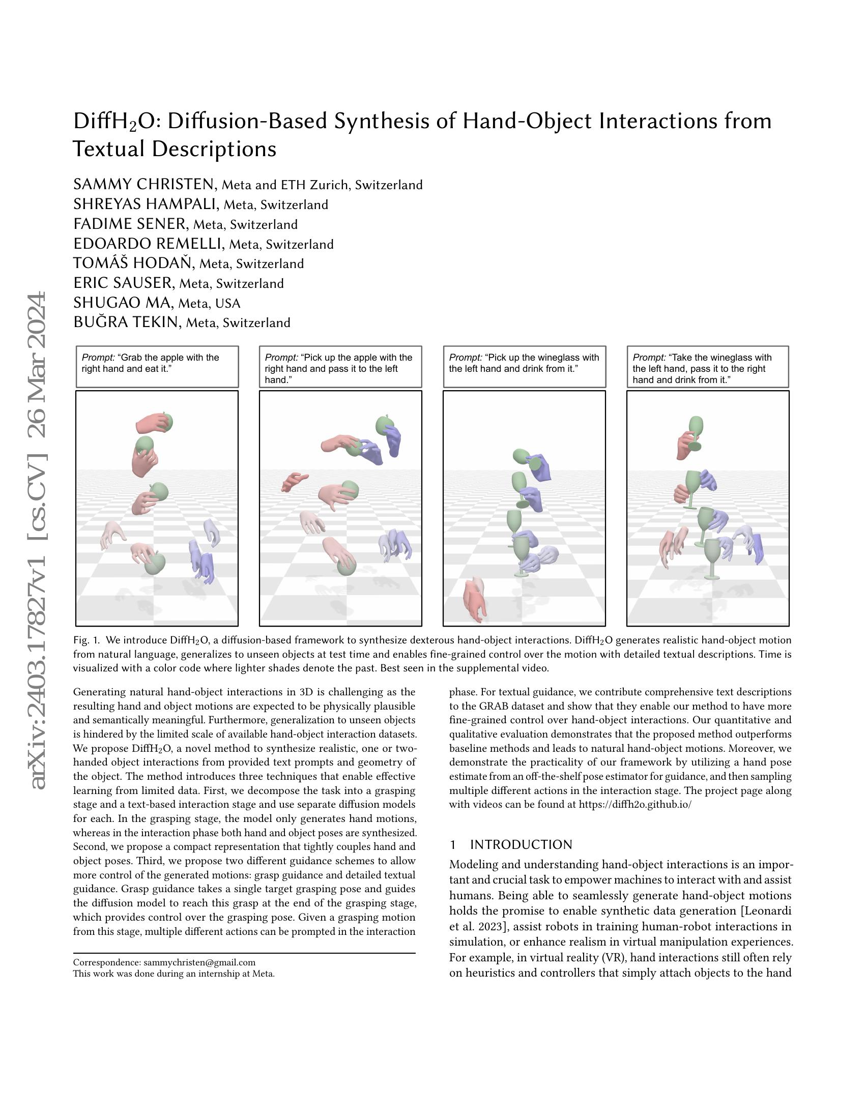 DiffH2O: Diffusion-Based Synthesis of Hand-Object Interactions from Textual Descriptions - 智源社区论文