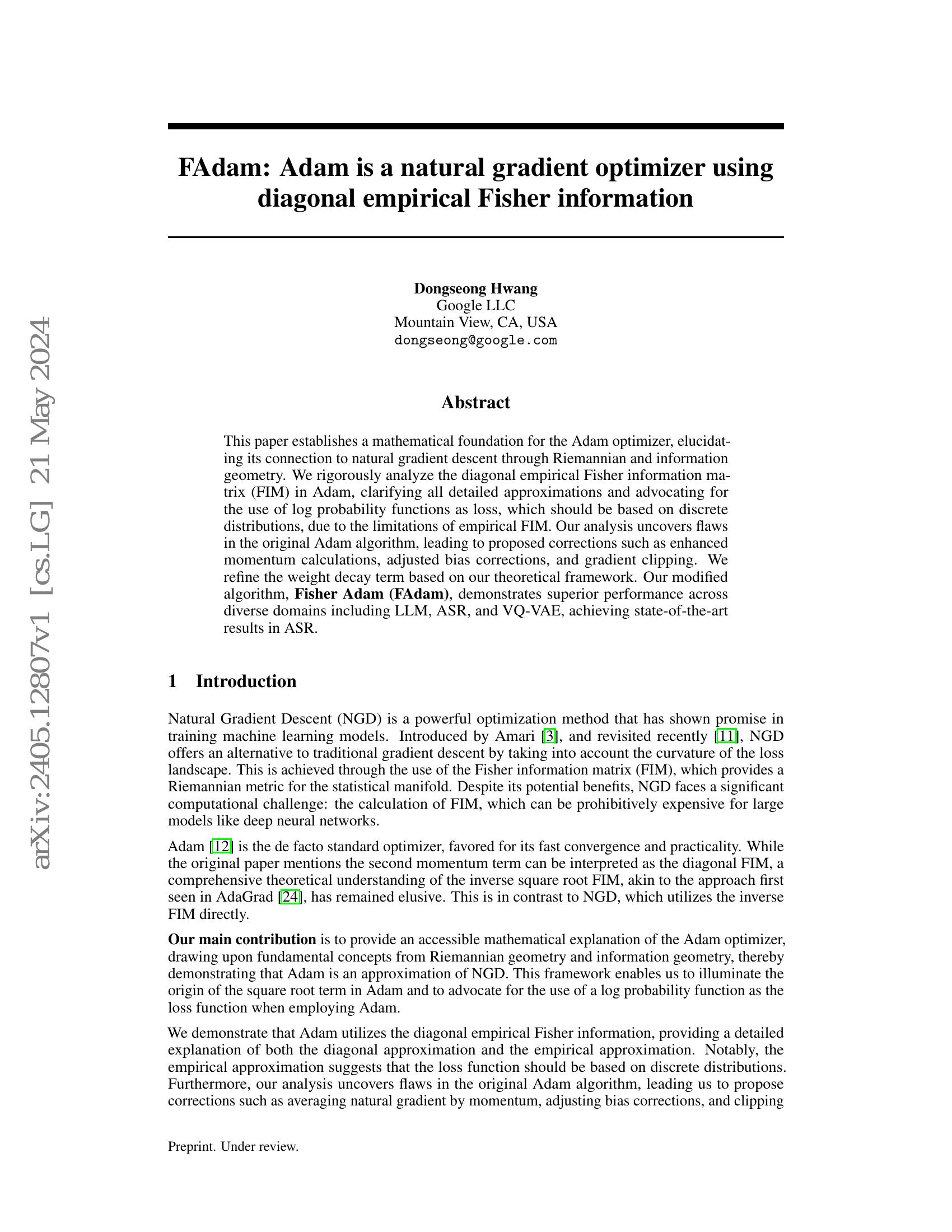 FAdam: Adam is a natural gradient optimizer using diagonal empirical Fisher information - 智源社区论文