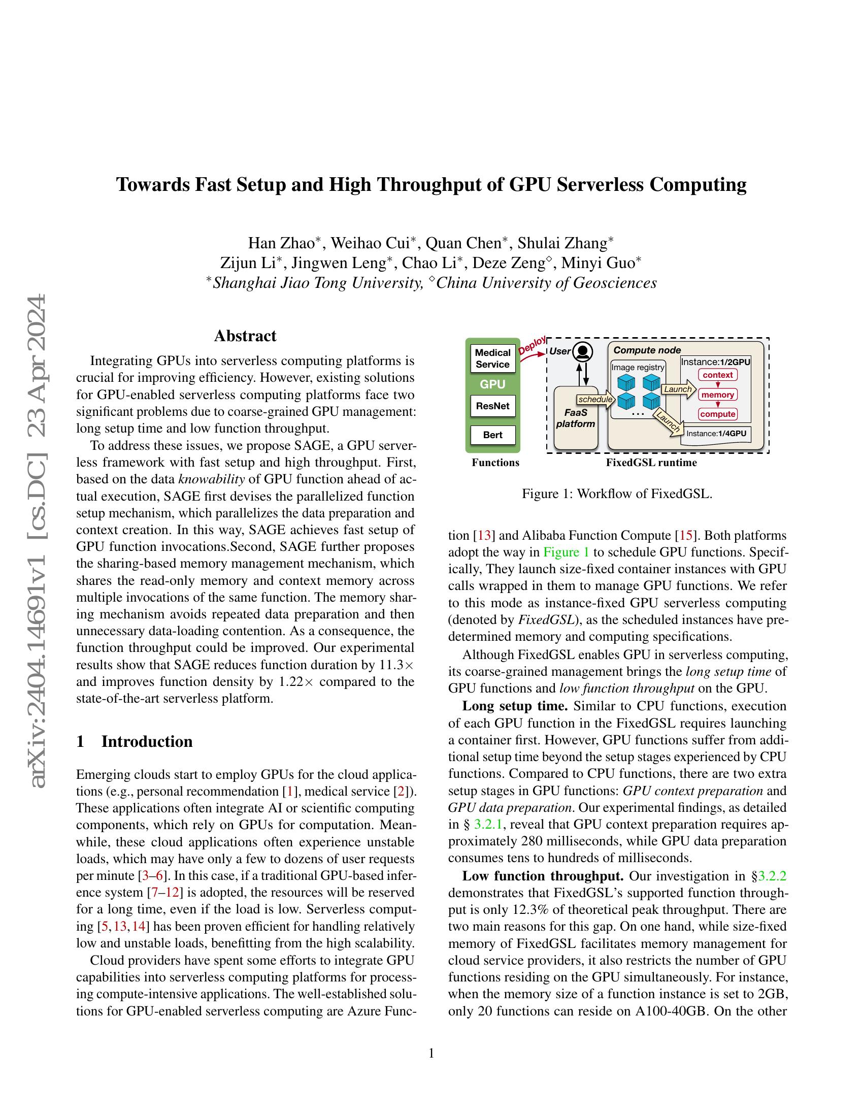 Towards Fast Setup and High Throughput of GPU Serverless Computing - 智源社区论文