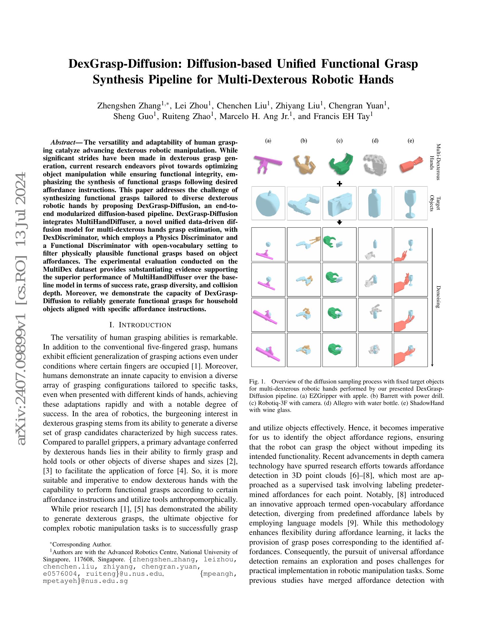 DexGrasp-Diffusion: Diffusion-based Unified Functional Grasp Synthesis Pipeline for Multi ...