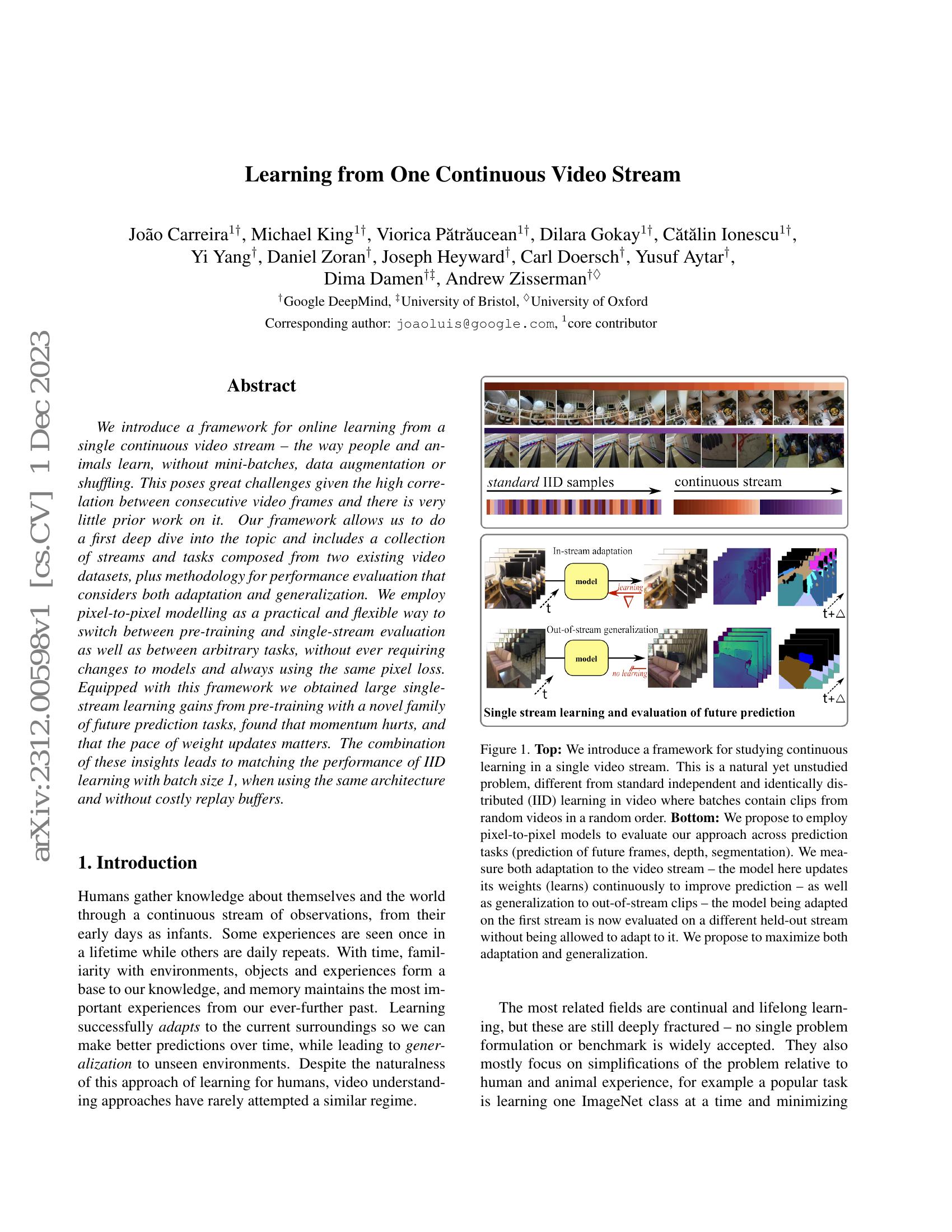 Learning from One Continuous Video Stream - 智源社区论文
