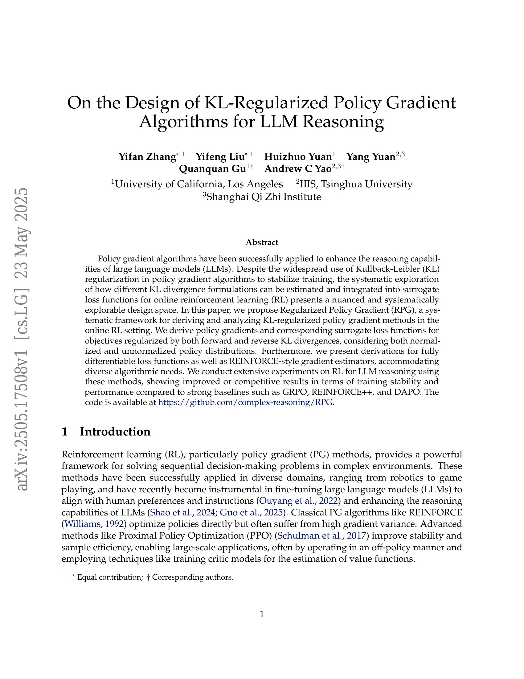 On the Design of KL-Regularized Policy Gradient Algorithms for LLM ...