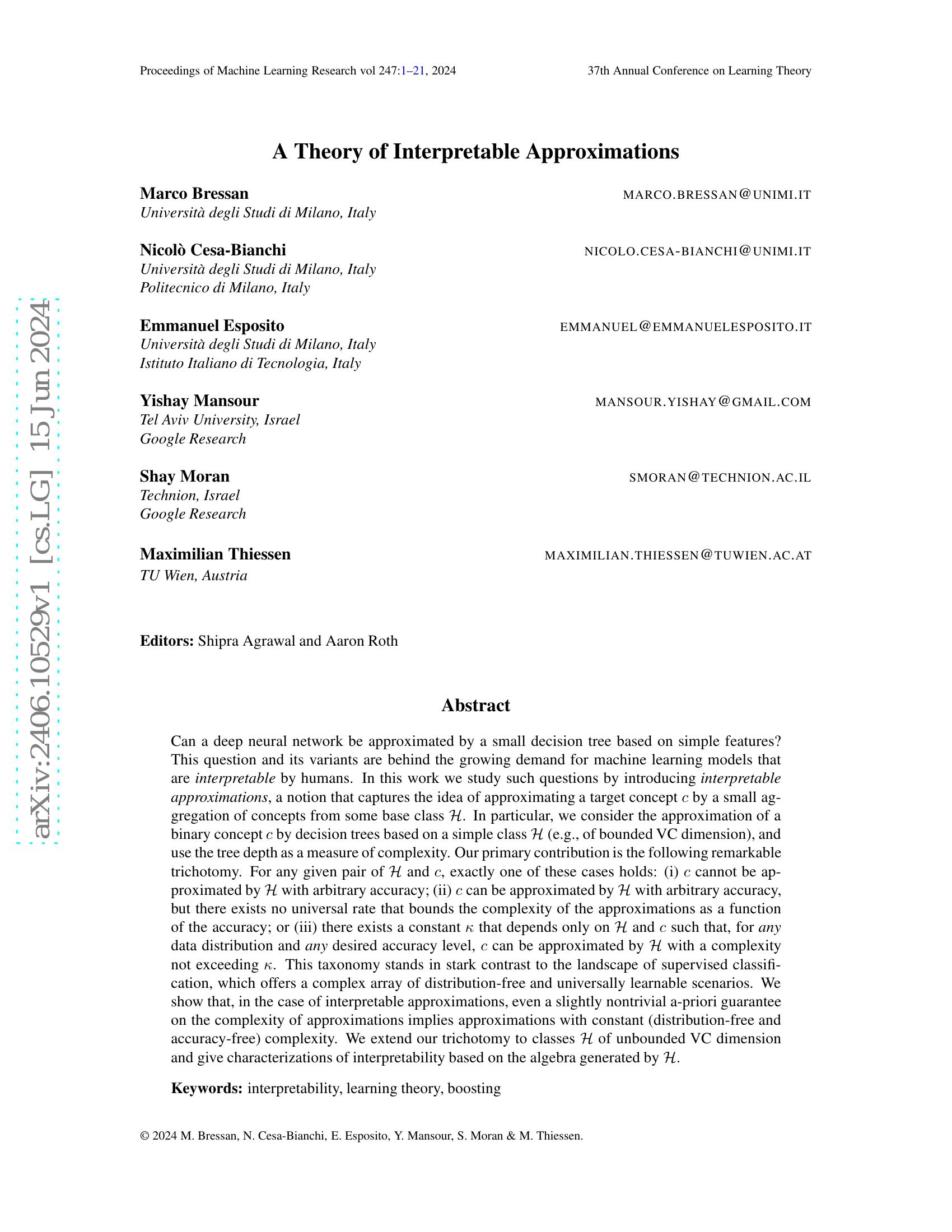 A Theory of Interpretable Approximations - 智源社区论文