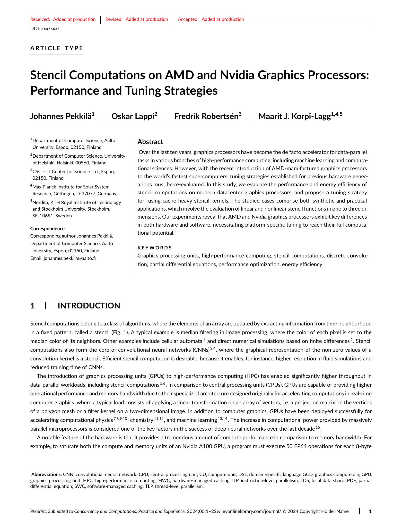 Stencil Computations on AMD and Nvidia Graphics Processors: Performance and Tuning Strategies ...