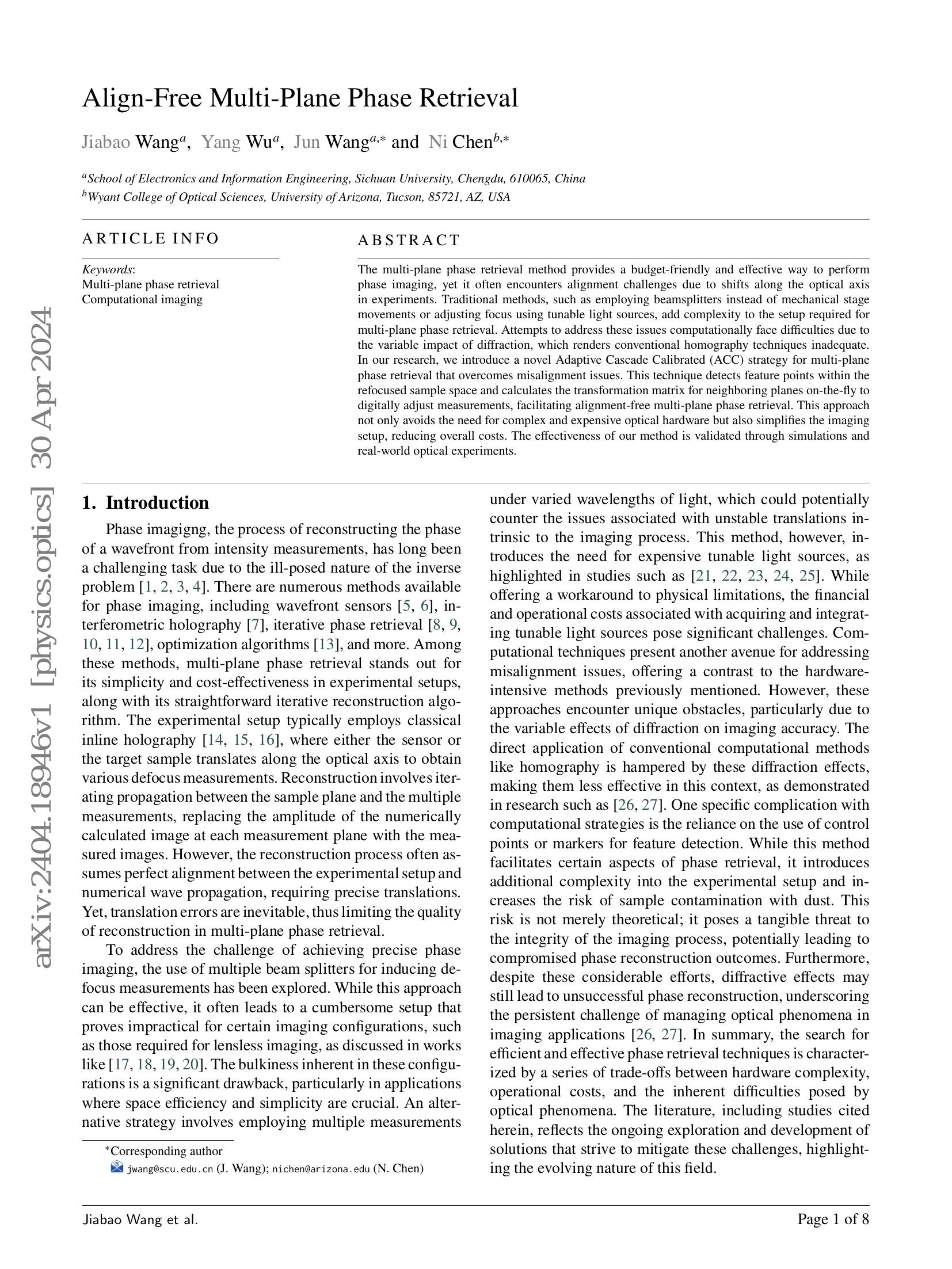 Align-Free Multi-Plane Phase Retrieval - 智源社区论文