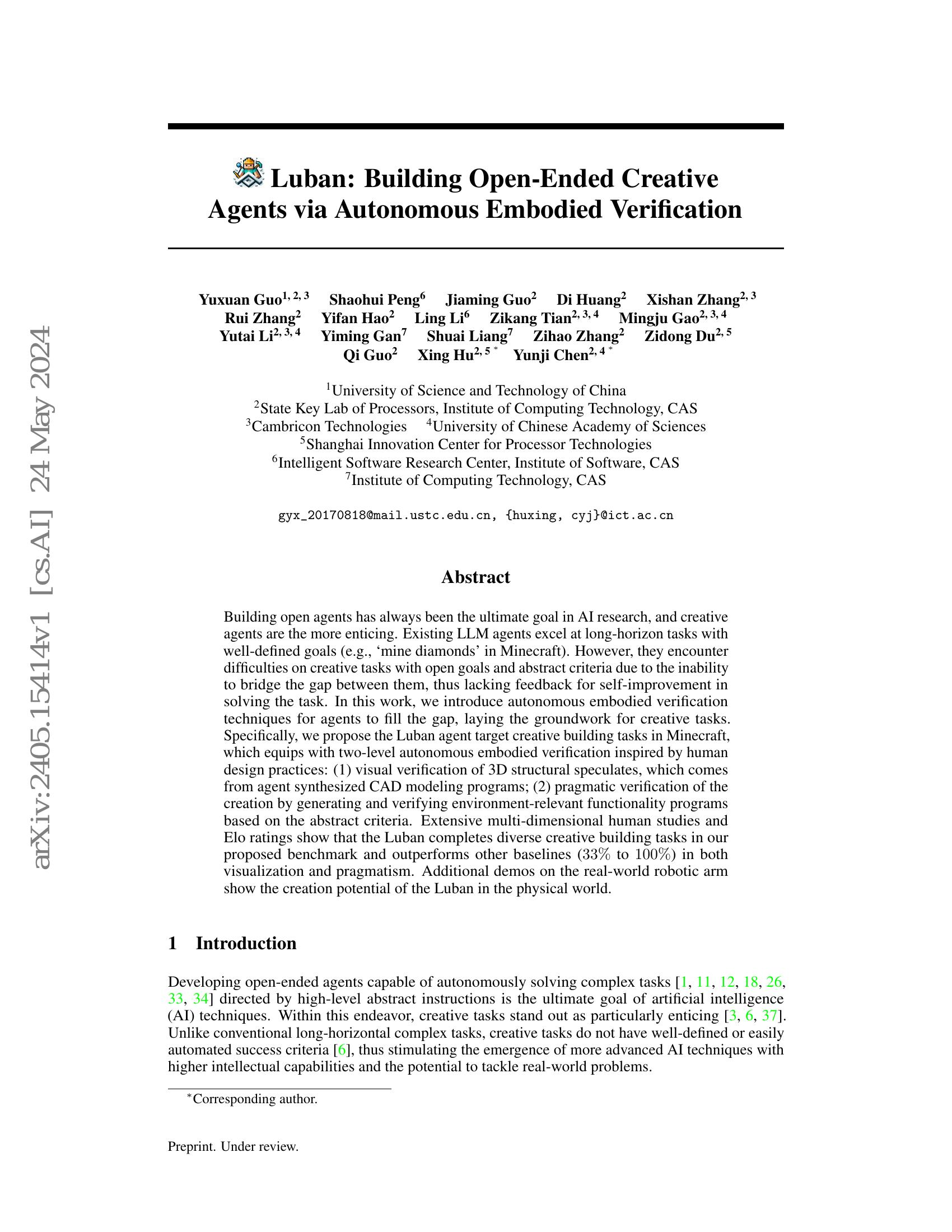 Luban: Building Open-Ended Creative Agents via Autonomous Embodied Verification - 智源社区论文