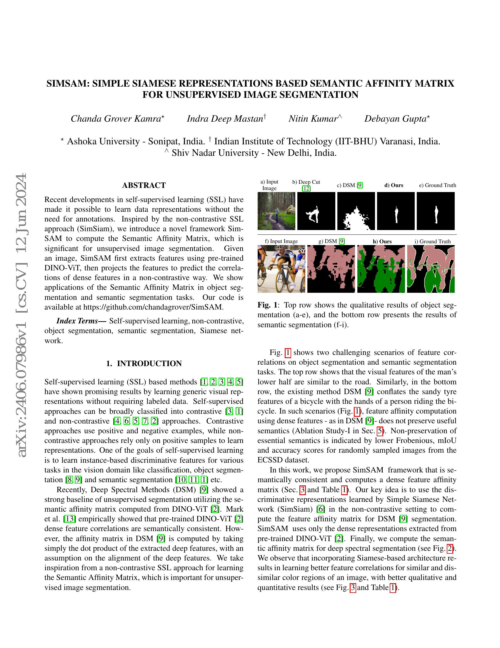 SimSAM: Simple Siamese Representations Based Semantic Affinity Matrix for Unsupervised Image ...